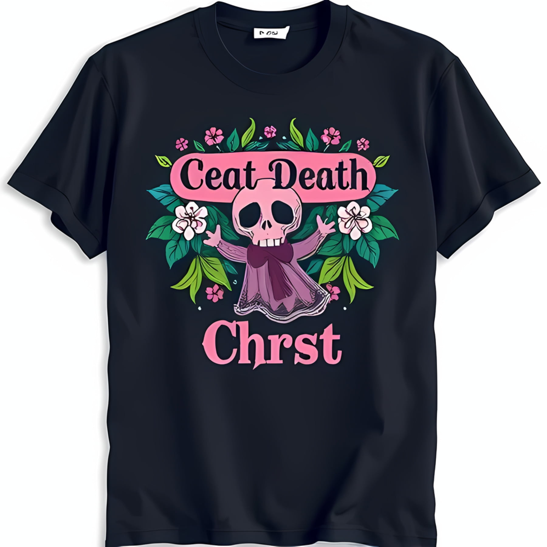 Dark Blue T-Shirt with Cartoon Graphic 'Ceat Death ' Design - Walmart.com