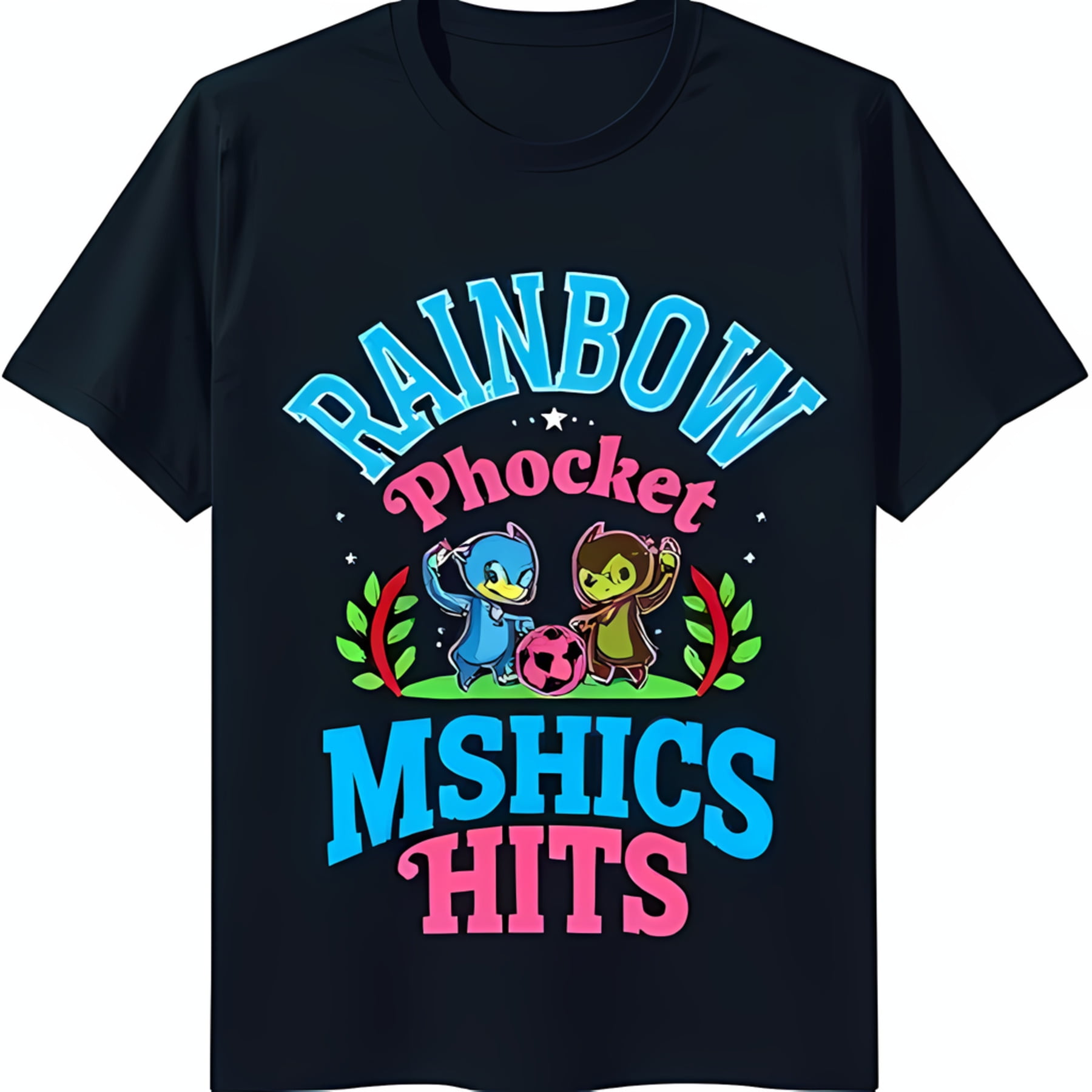 Dark Blue T-Shirt with Cartoon Soccer Characters Kicking Ball 'Rainbow ...