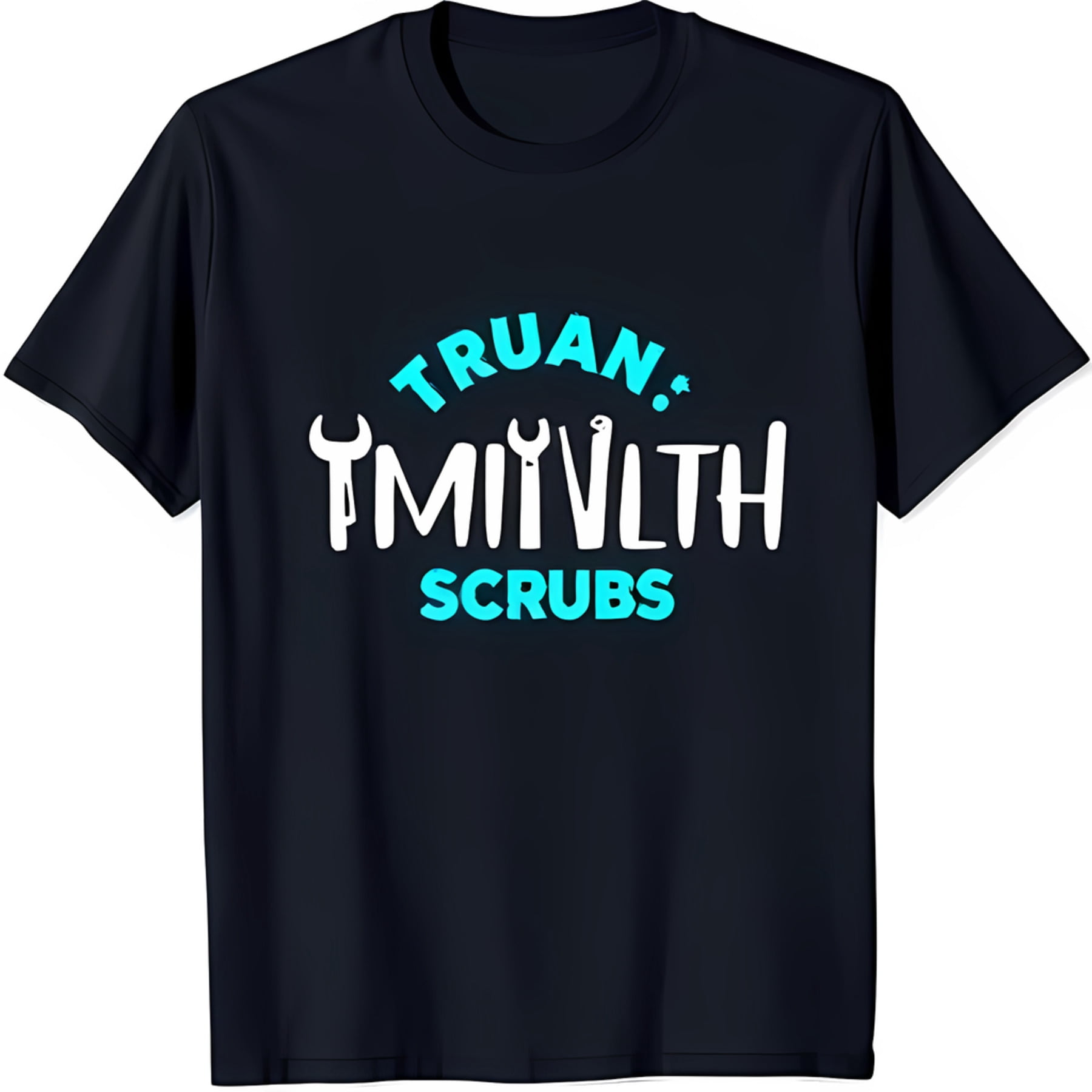 Dark Blue T-Shirt with Circular 'TRUAN' Design and Wrench 'IMIVLTH ...