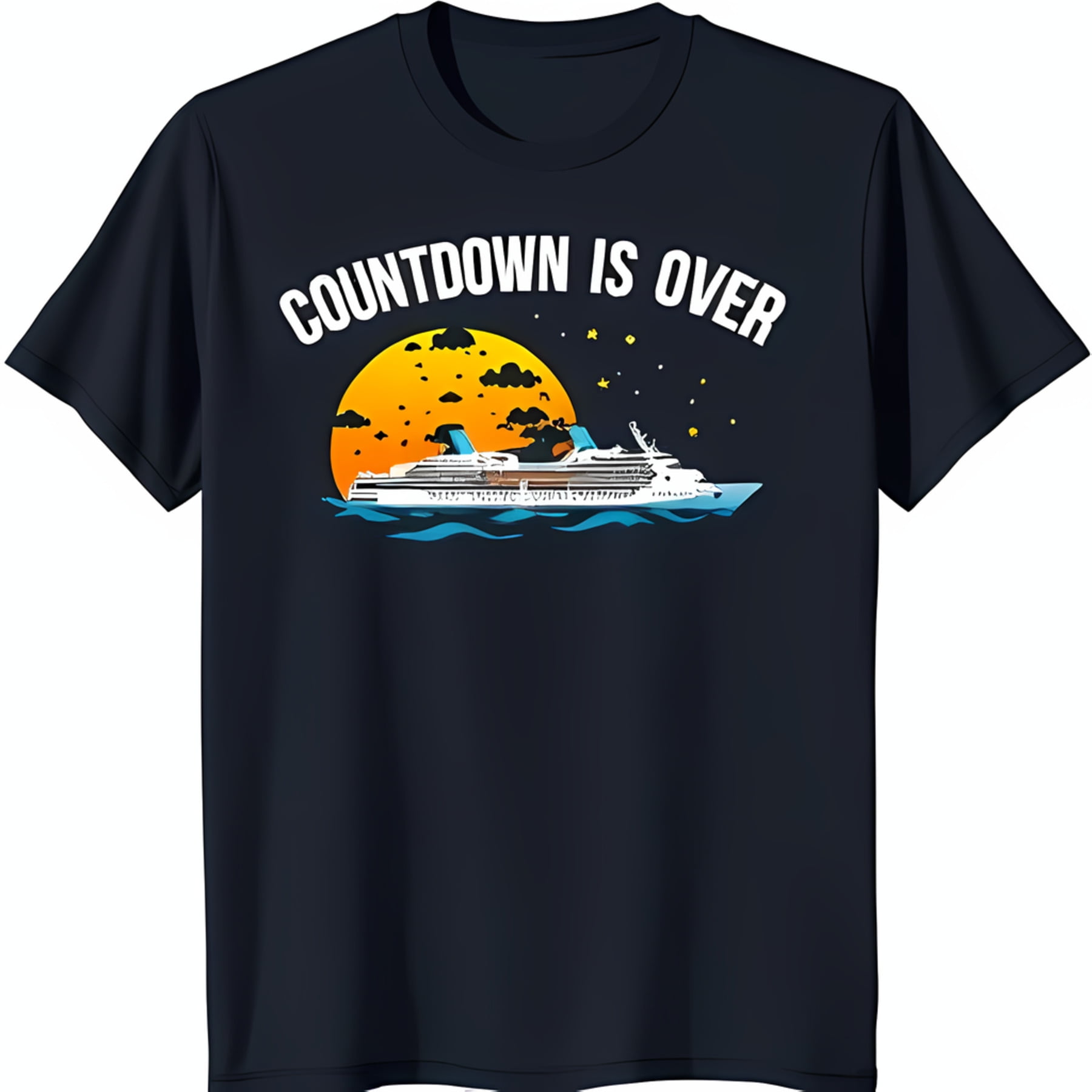 Dark Blue T-Shirt with Cruise Ship Graphic and Countdown is Over Text ...