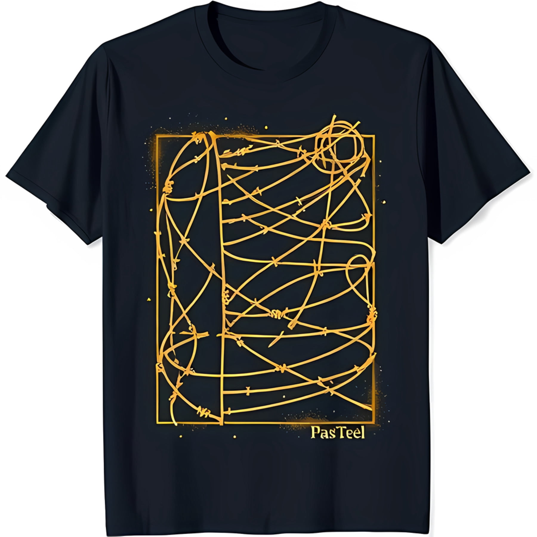 Dark Blue T-Shirt with Gold Geometric Abstract Design & 'PasTeel ...