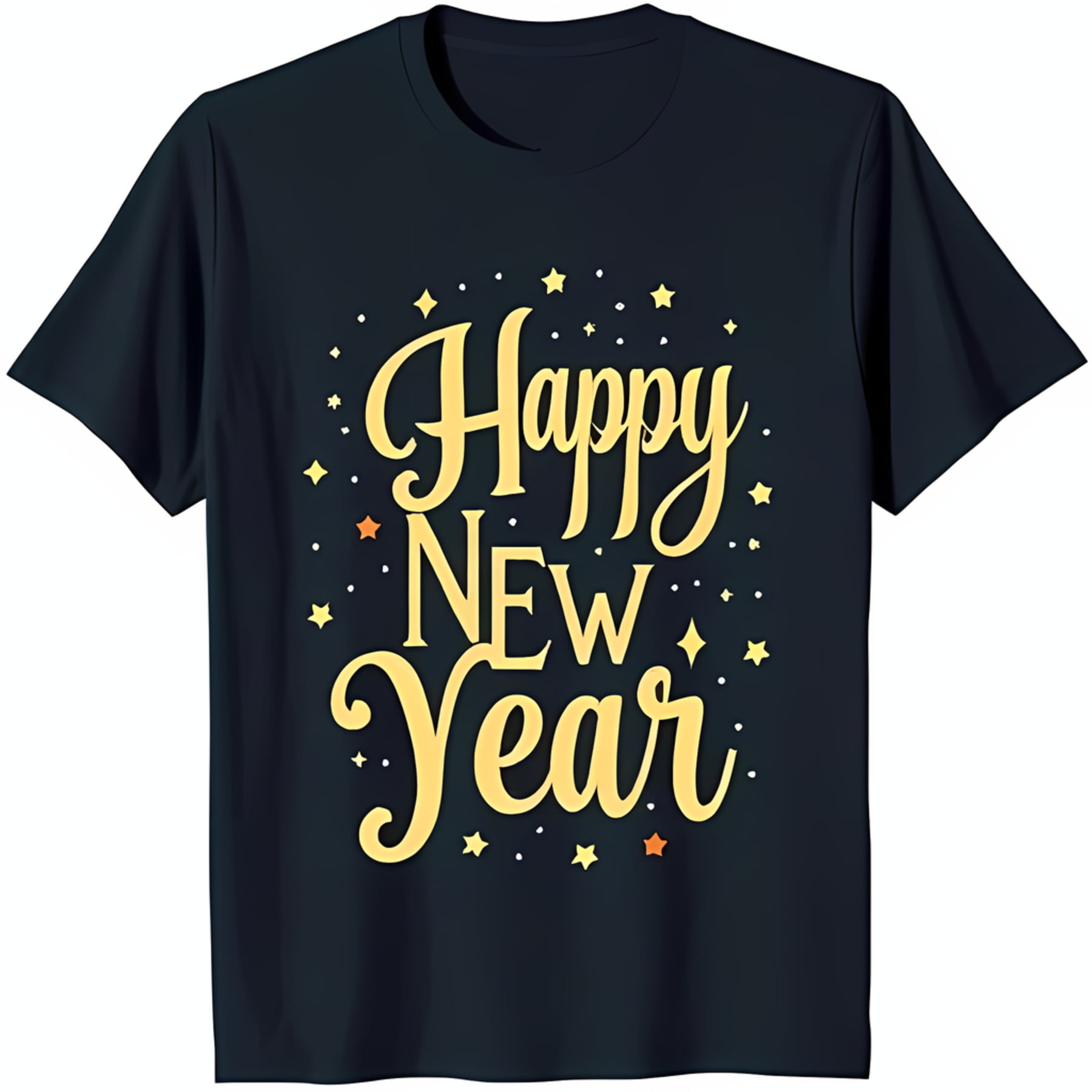 Dark Blue T-Shirt with Gold 'Happy New Year' Graphic & Star Design - Walmart.com
