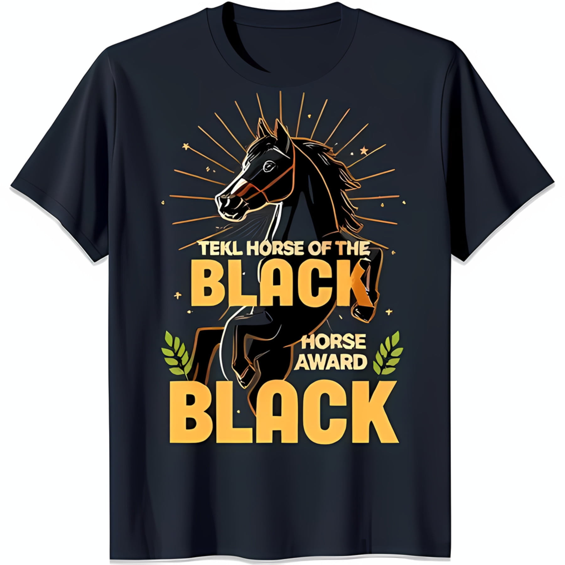 Dark Blue T-Shirt with Golden Horse Design & Stars 'Tekl Horse of the ...