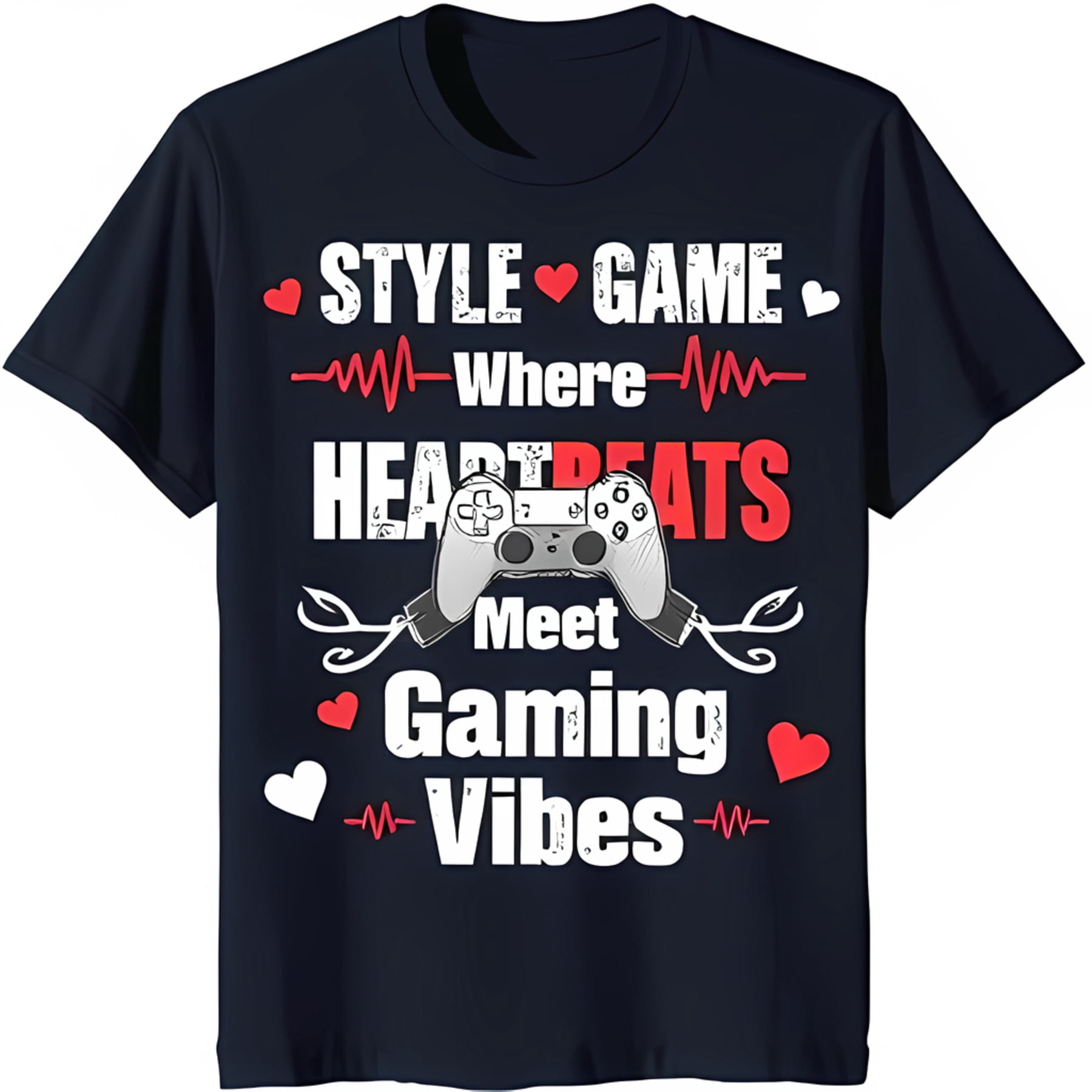 Dark Blue T-Shirt with Graphic: 'Style Game Where Heartbeats Meet ...