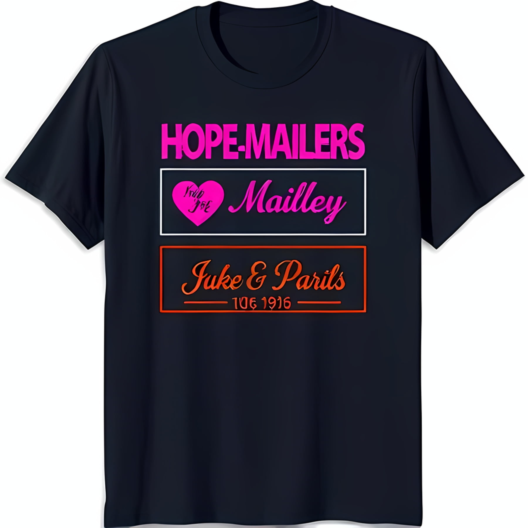 Dark Blue T-Shirt with 'HOPE MAILERS' Pink Text & Heart Design Mailley ...