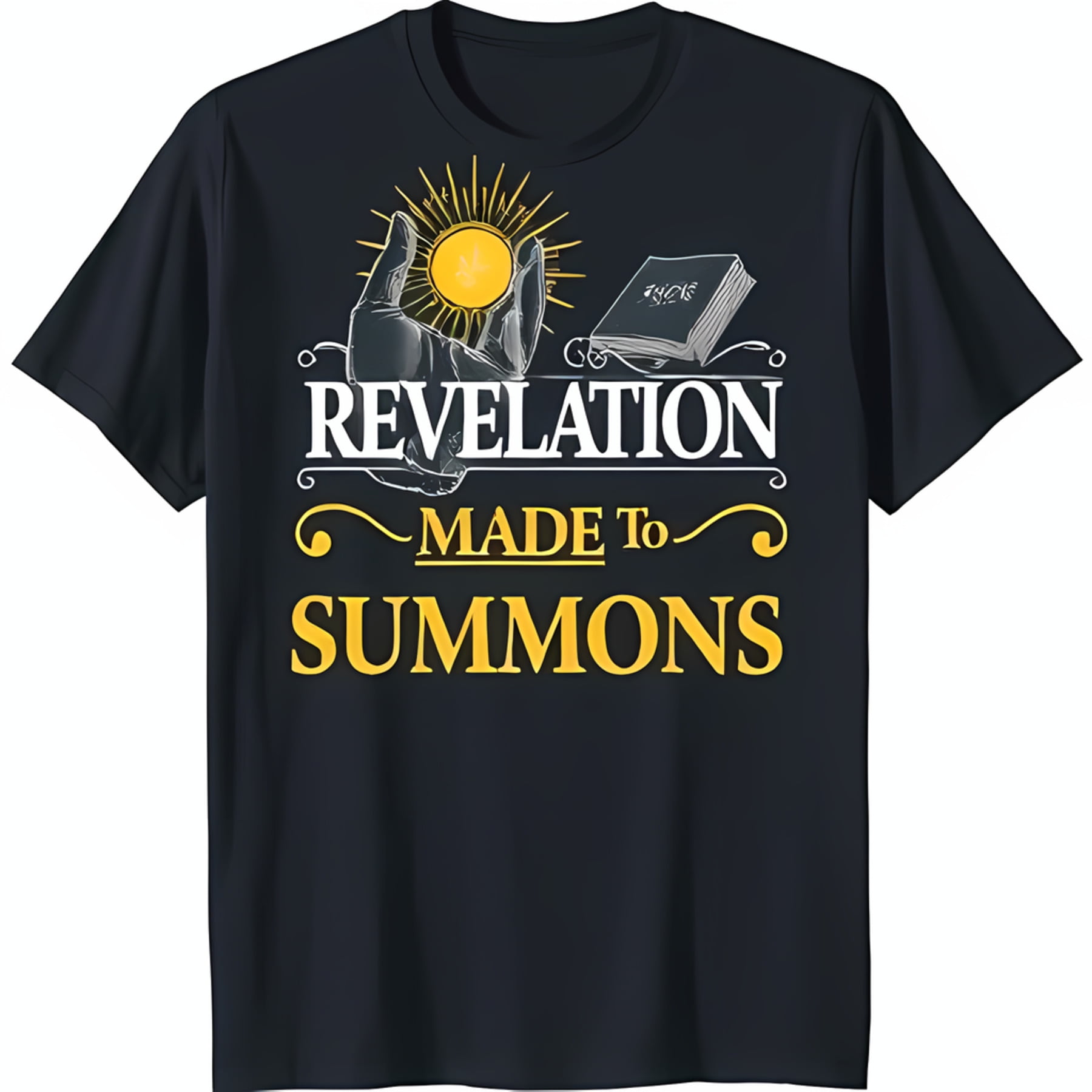 Dark Blue T-Shirt with Hand Holding Glowing Orb & 'Bible' Design ...