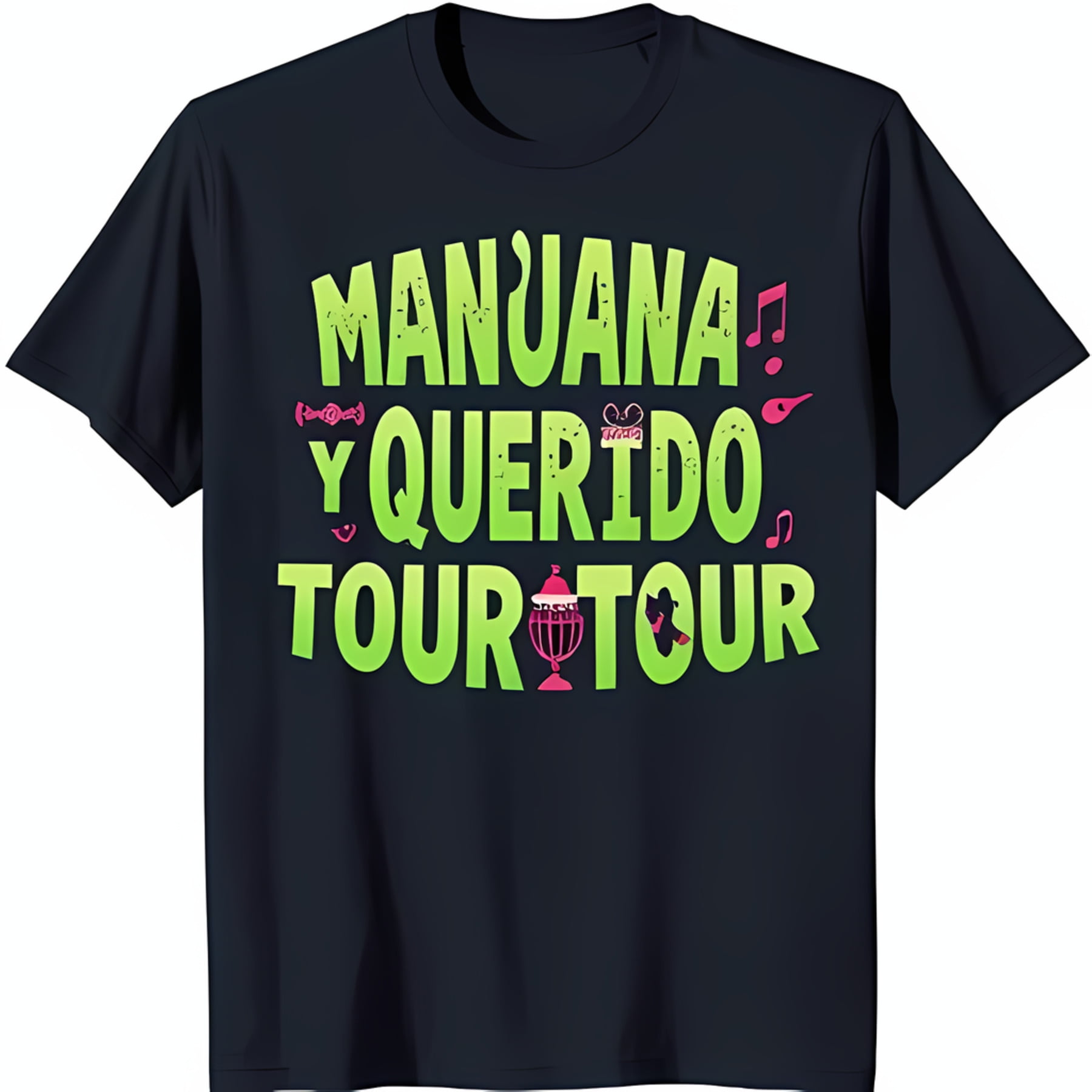 Dark Blue T-Shirt with 'MANUANA Y QUERIDO TOUR' Graphic Musical Notes ...