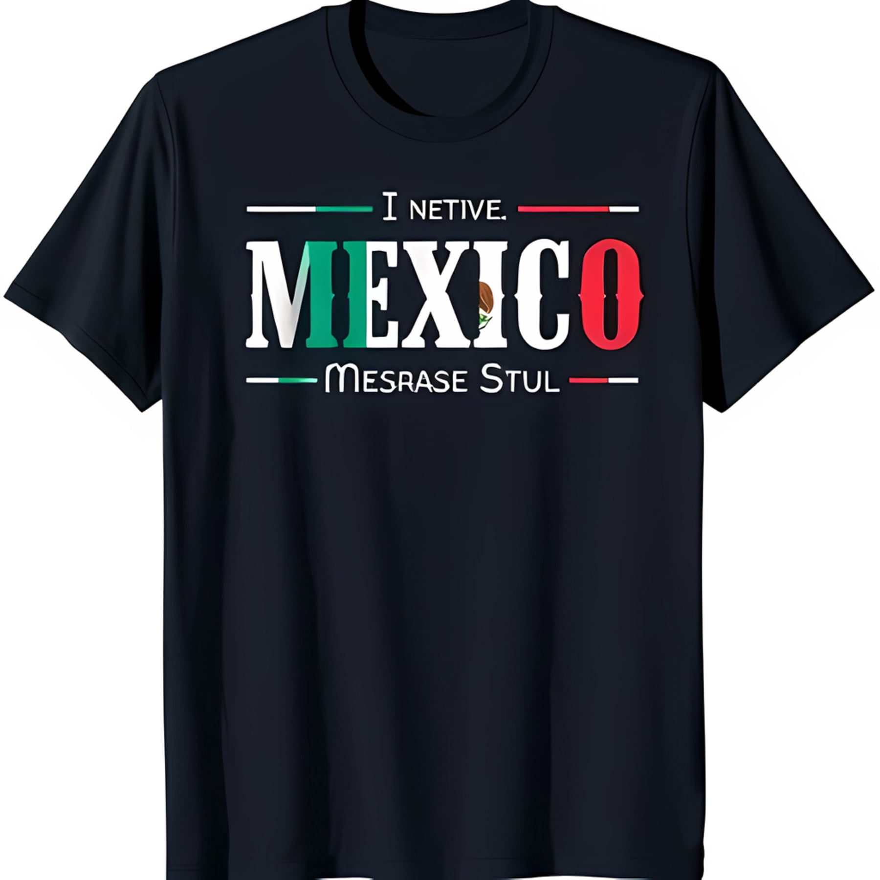 Dark Blue T-Shirt with Mexican Graphic: 'I Netive Mexico Mesrase Stul ...