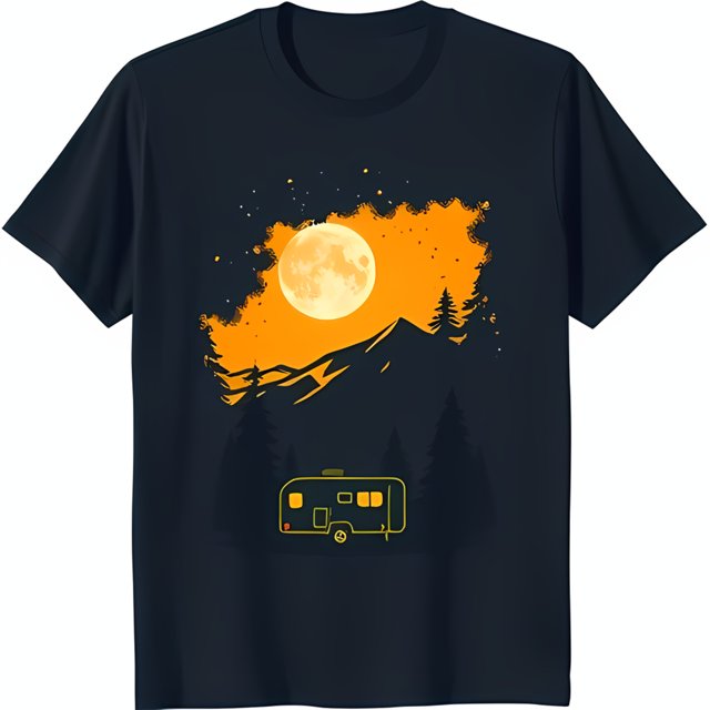 Dark Blue T-Shirt with Mountain Range & Full Moon Design - Walmart.com