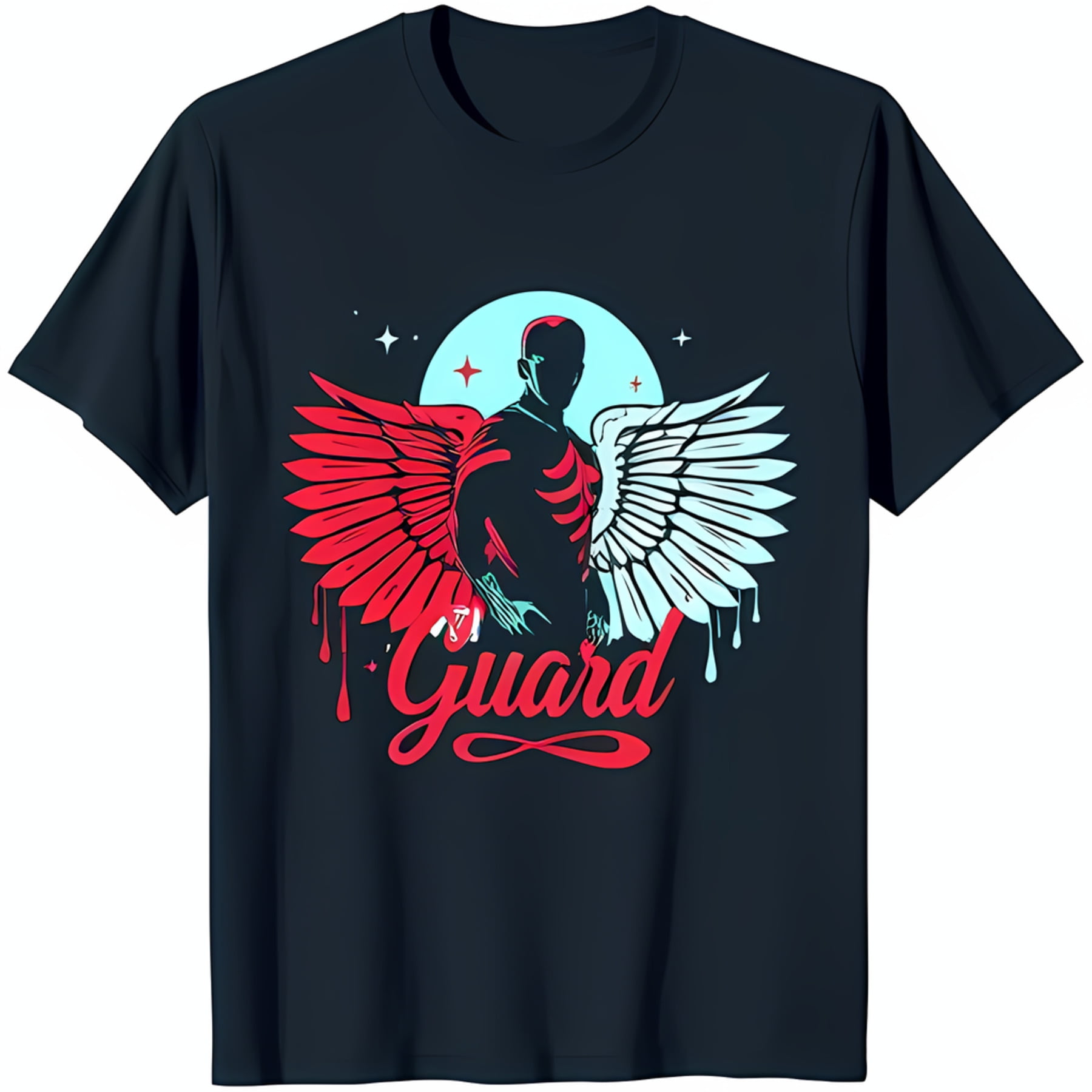 Dark Blue T-Shirt with Muscular Man and Dripping Red & White Graphic ...