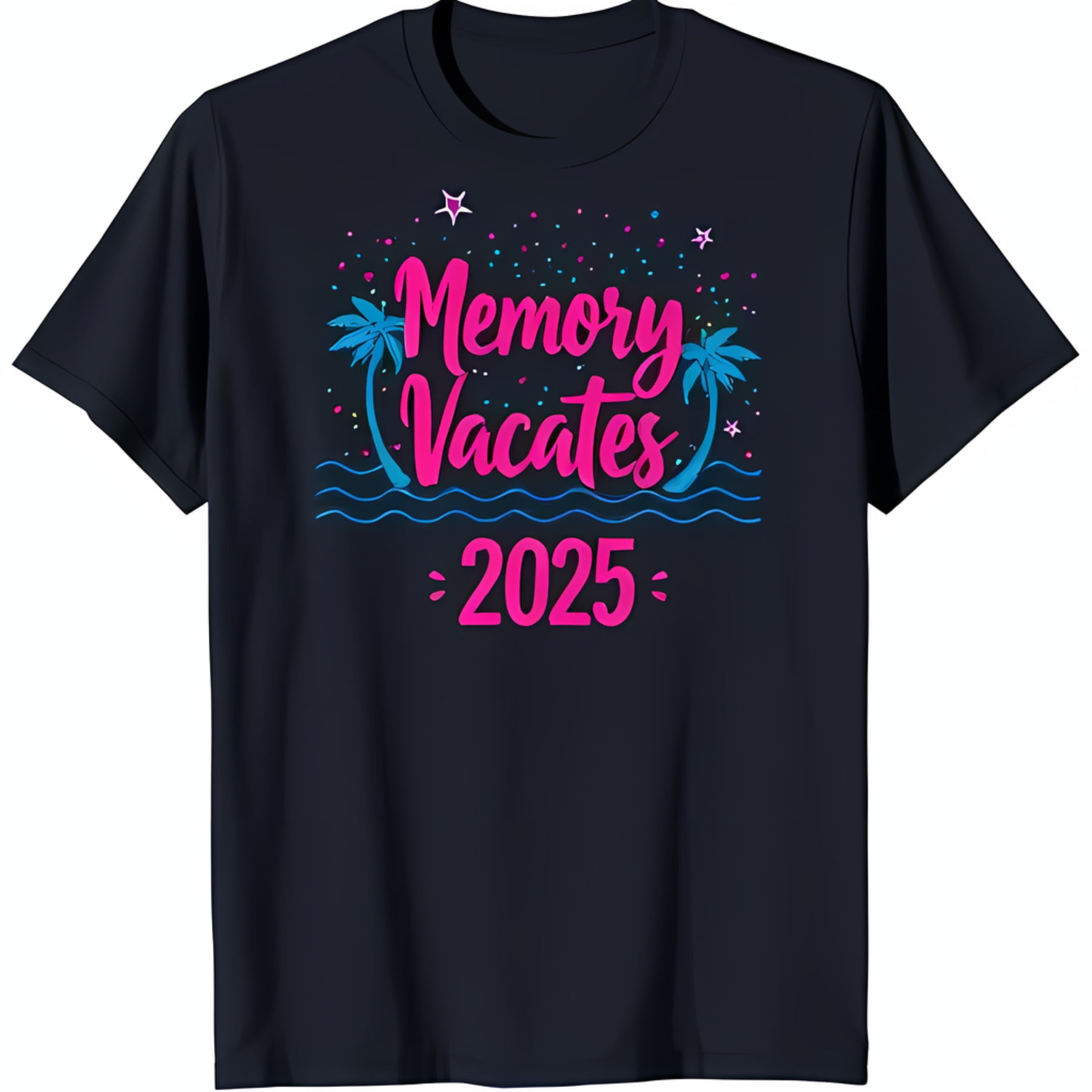 Dark Blue T-Shirt with Pink & Blue Trees Waves and 'Memory Vacates 2025 ...