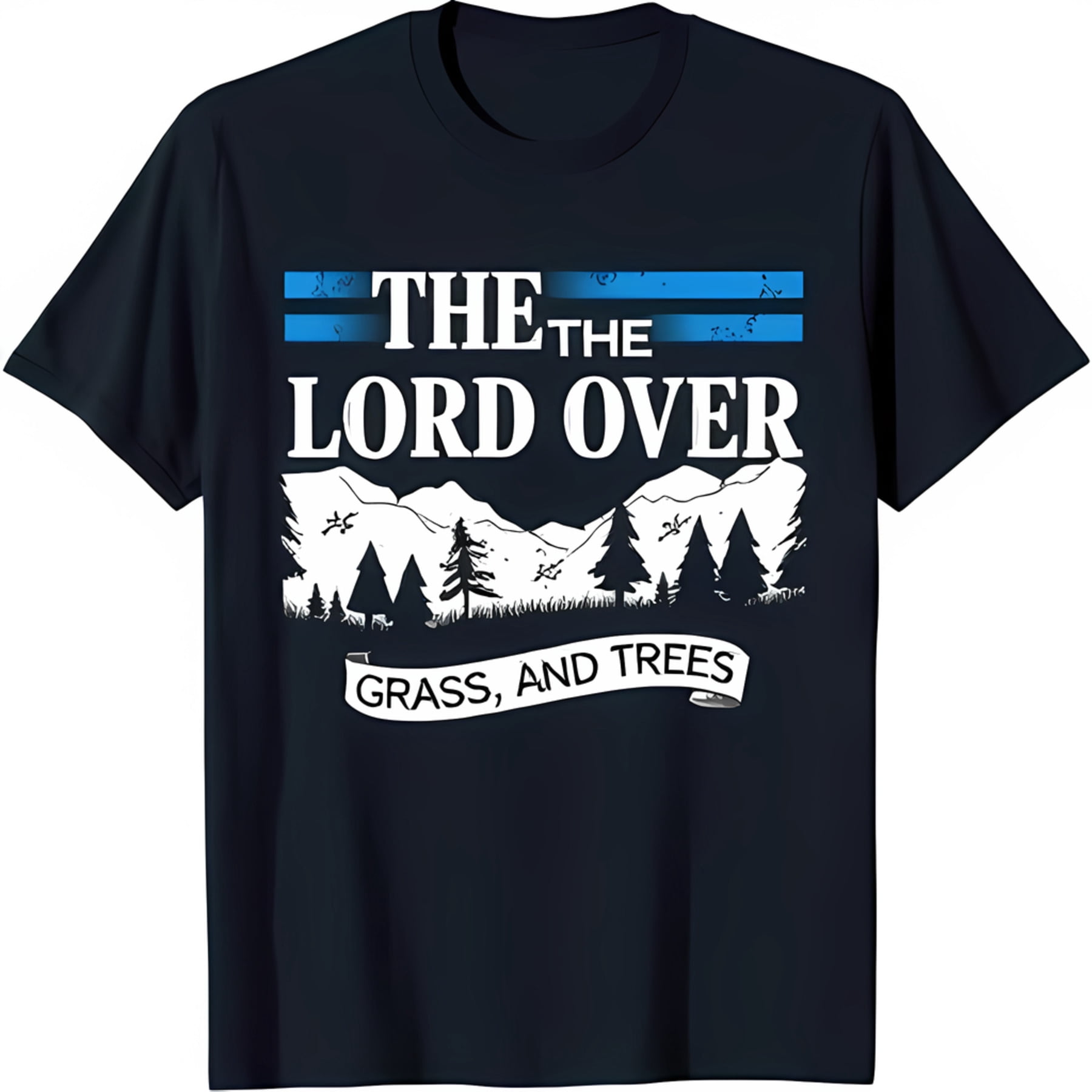 Dark Blue T-Shirt with 'The Over Grass and Trees' Graphic Mountain and ...