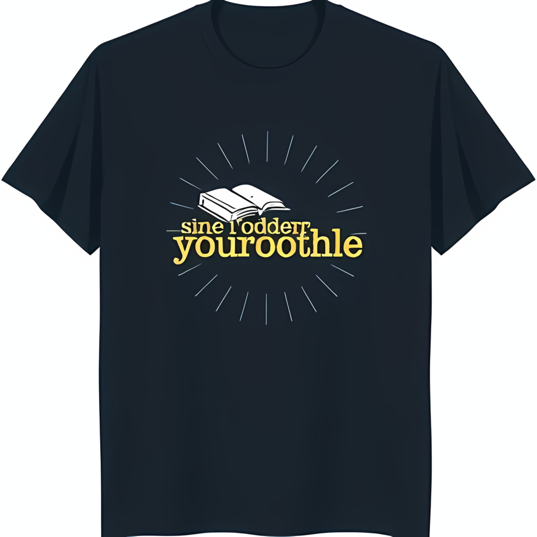 Dark Blue T-Shirt with White Book and Yellow Fun Handwritten Quote ...