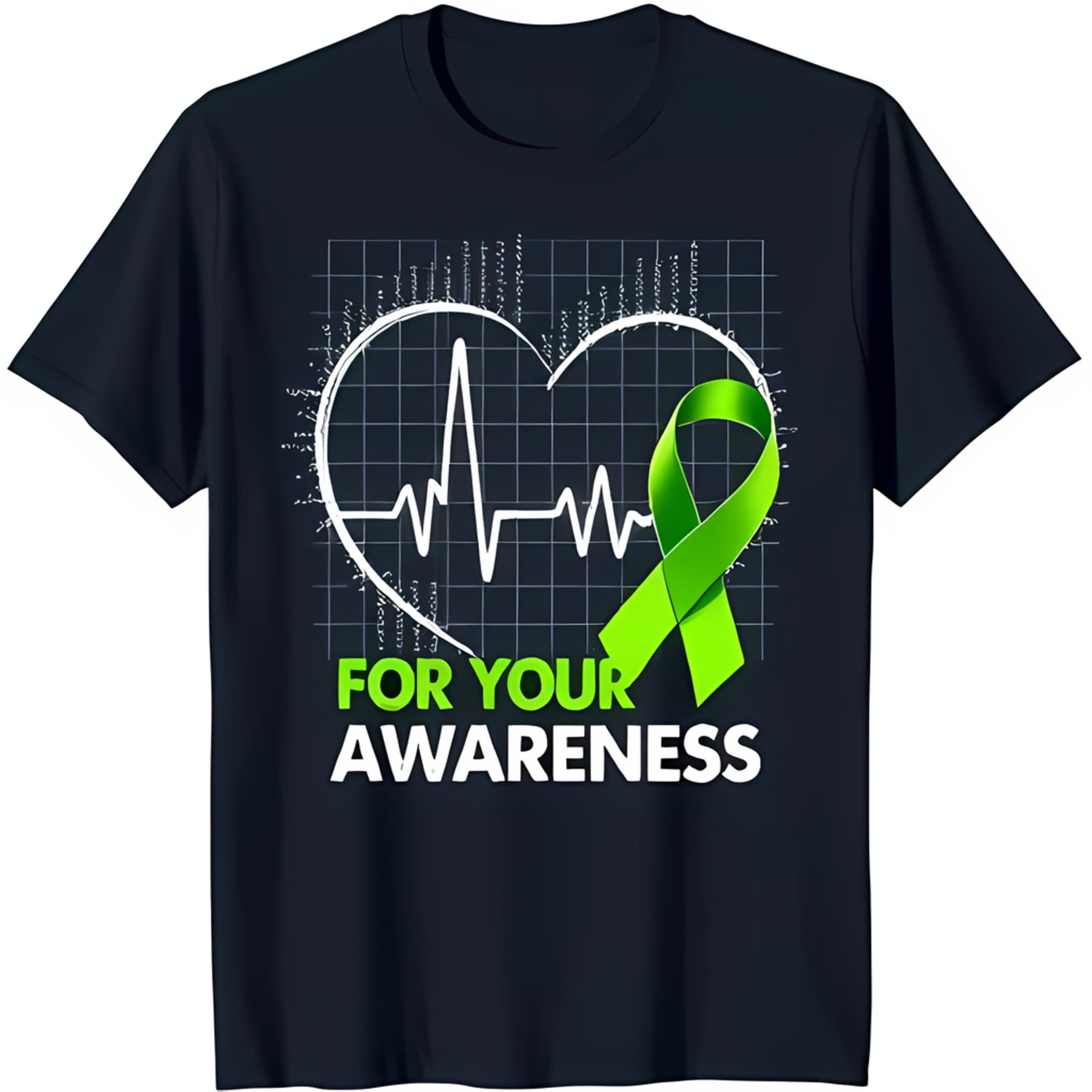 Dark Blue T-Shirt with White EKG Heart Design and Green Awareness ...