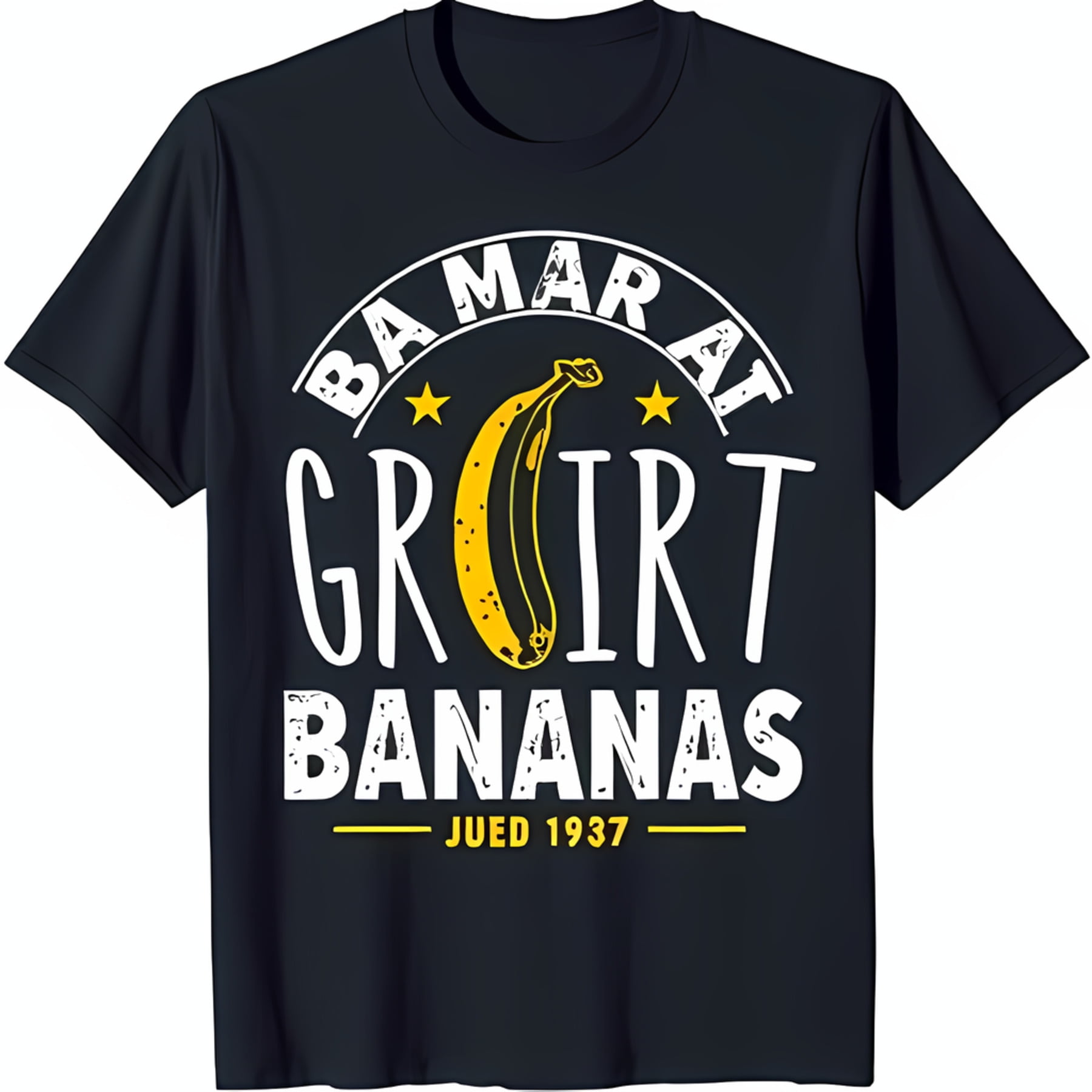 Dark Blue T-Shirt with White Outline Banana Graphic & 'Bamarat Grirt ...