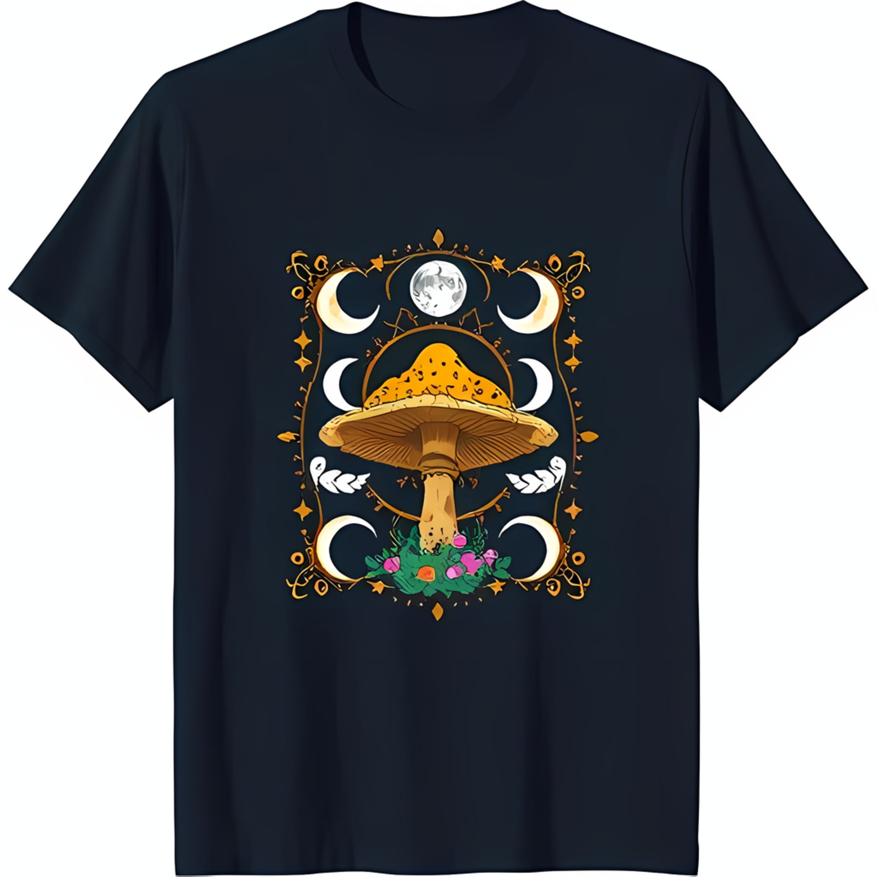 Dark Blue T-Shirt with Yellow Mushroom Graphic & Moon Design - Walmart.com