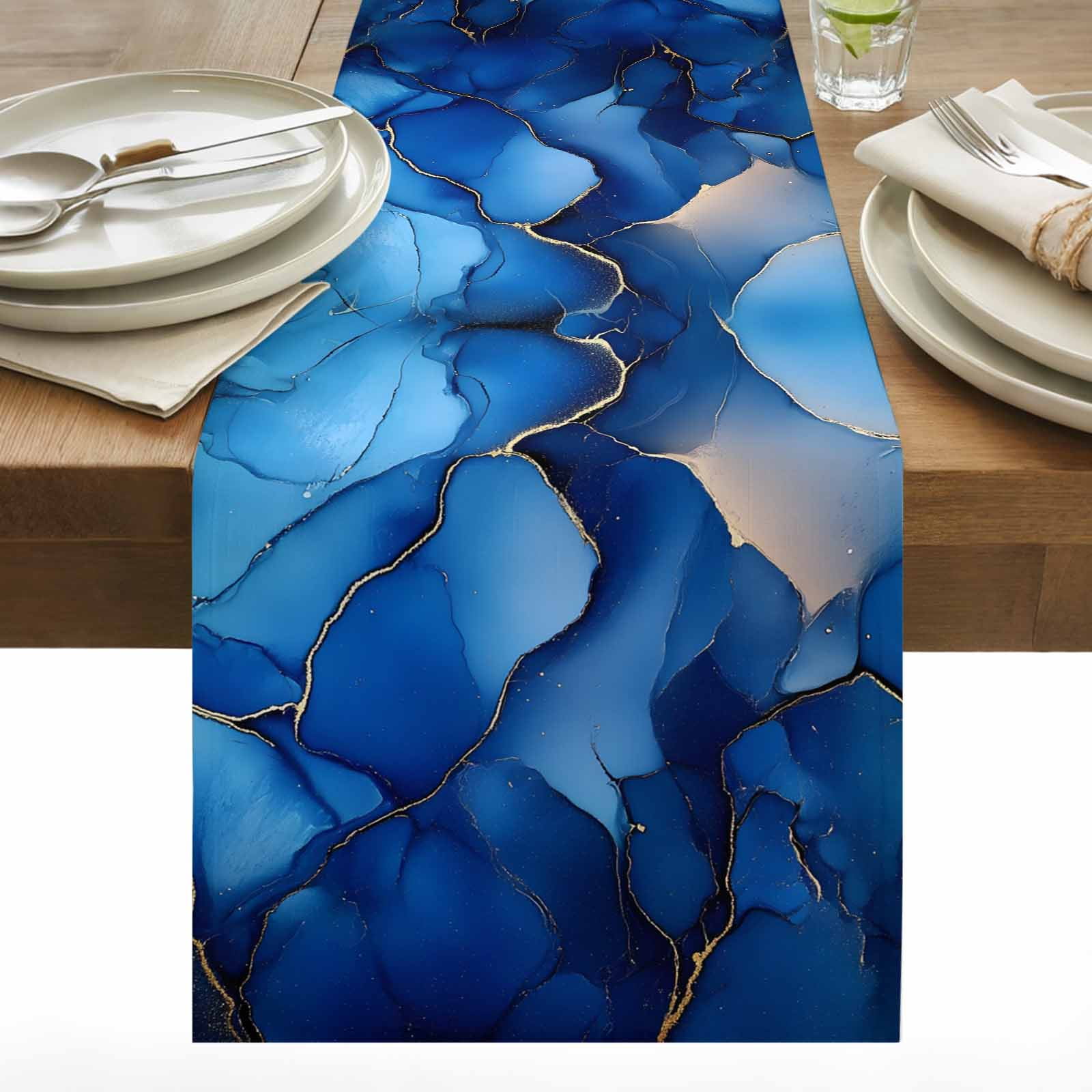 Dark Blue Table Runner 13x60 inch Marble Abstract Art Rock Texture ...