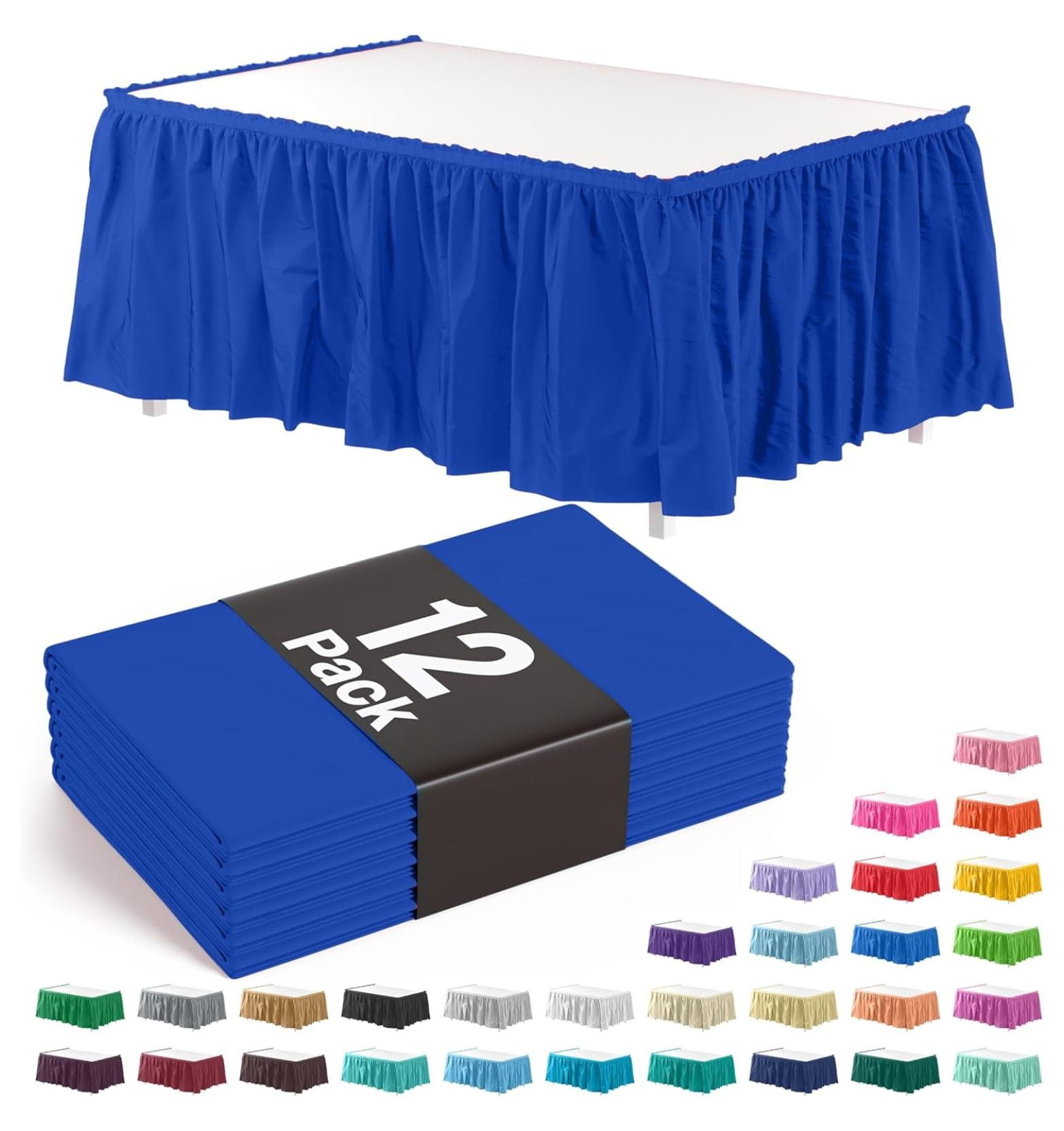 Dark Blue Table Skirt 12 Pack 29" X 14' Disposable Plastic Table Skirts ...