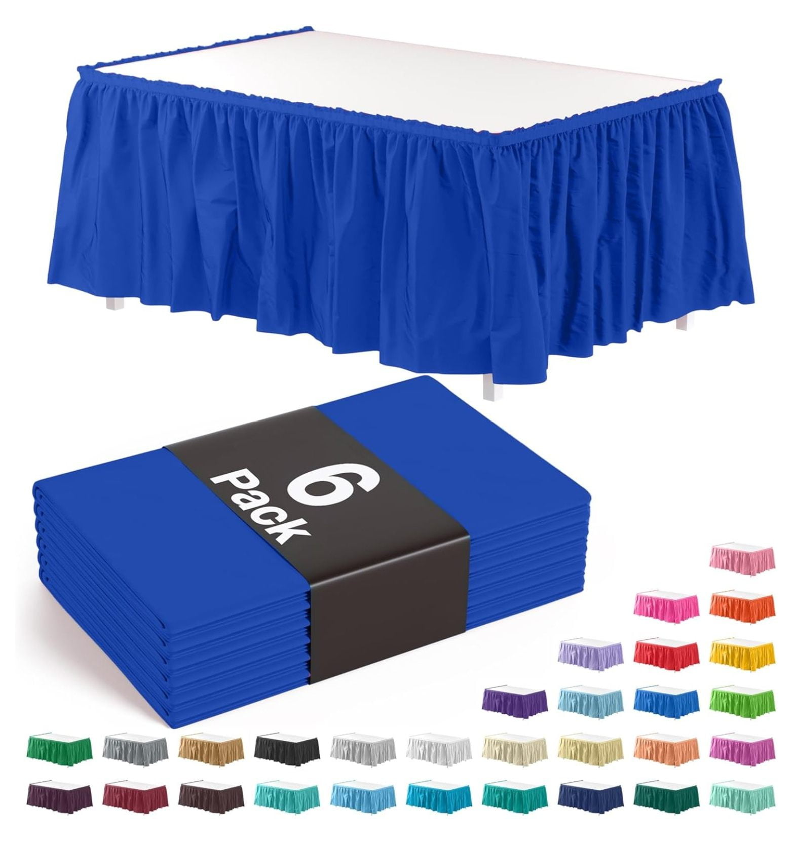 Dark Blue Table Skirt 6 Pack 29" X 14' Disposable Plastic Table Skirts ...