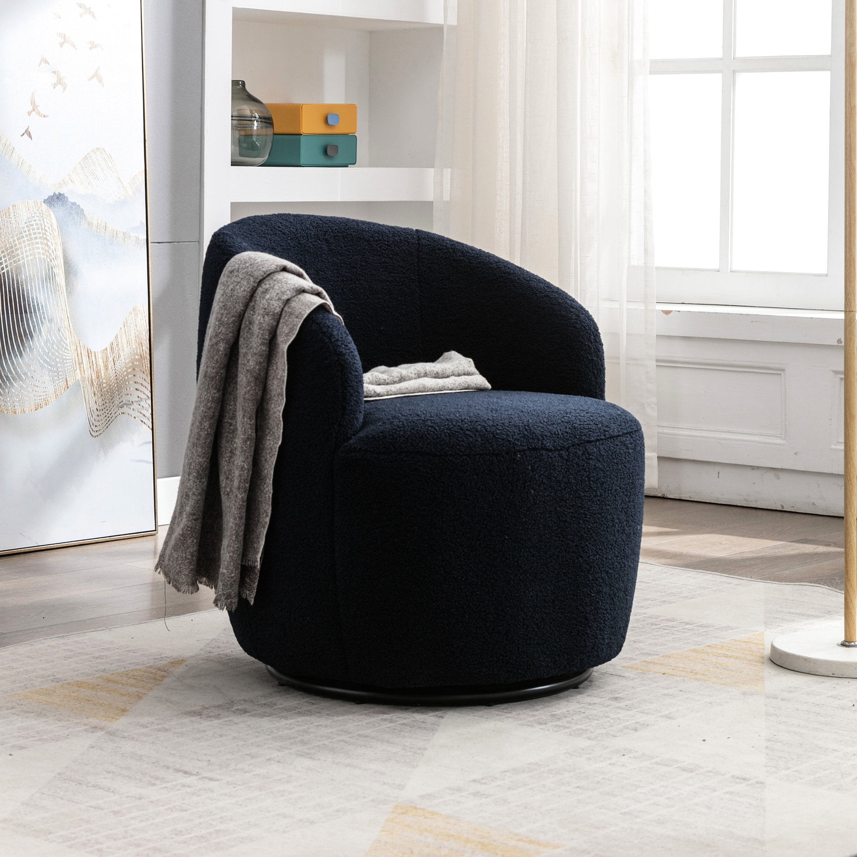 Dark Blue Teddy Fabric - Smooth Swivel - Accent Chair in Music Room ...