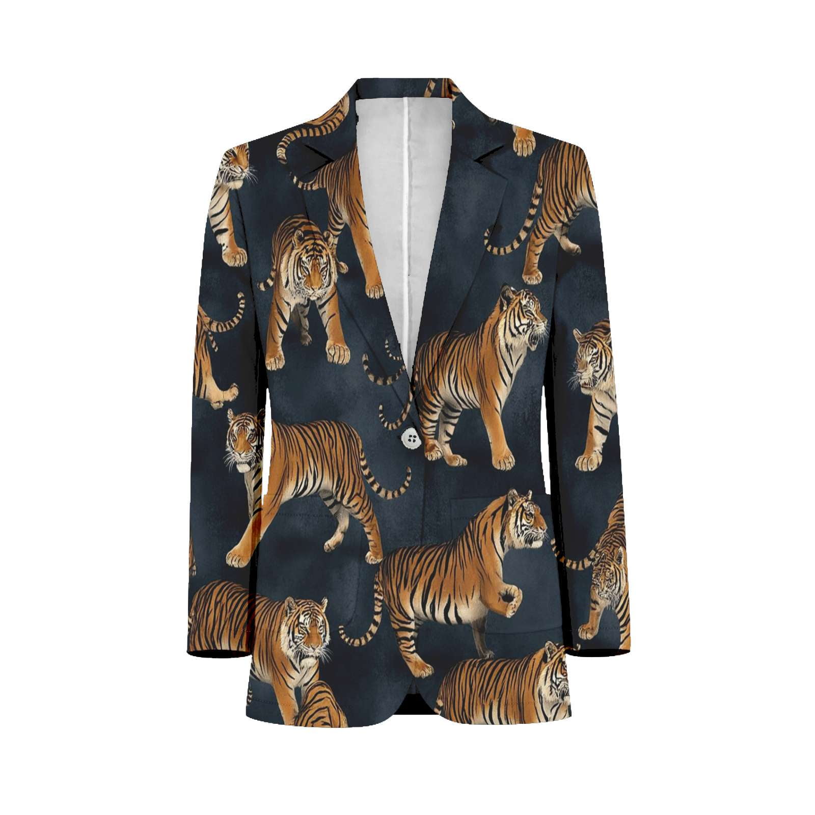 Dark Blue Tiger Fabric Print Men Blazers Slim Clothing Summer Jacket ...