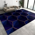 Dark Blue Tile Marble Area Carpet, Golden Hexagonal Geometric Lines ...