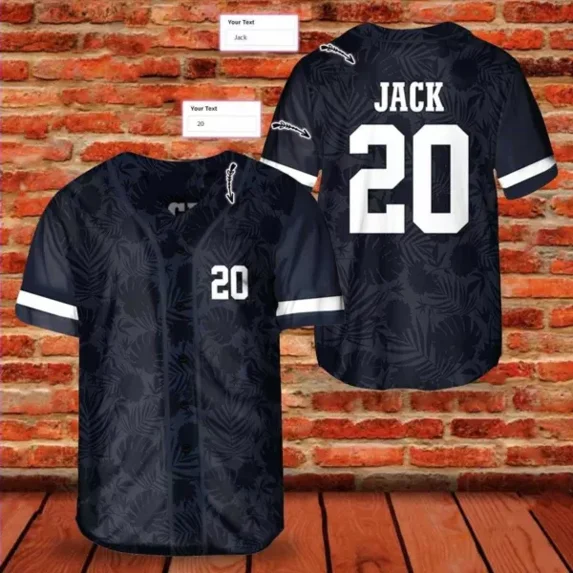 Dark Blue Tropical Pattern Personalized And Number Baseball Jersey ...