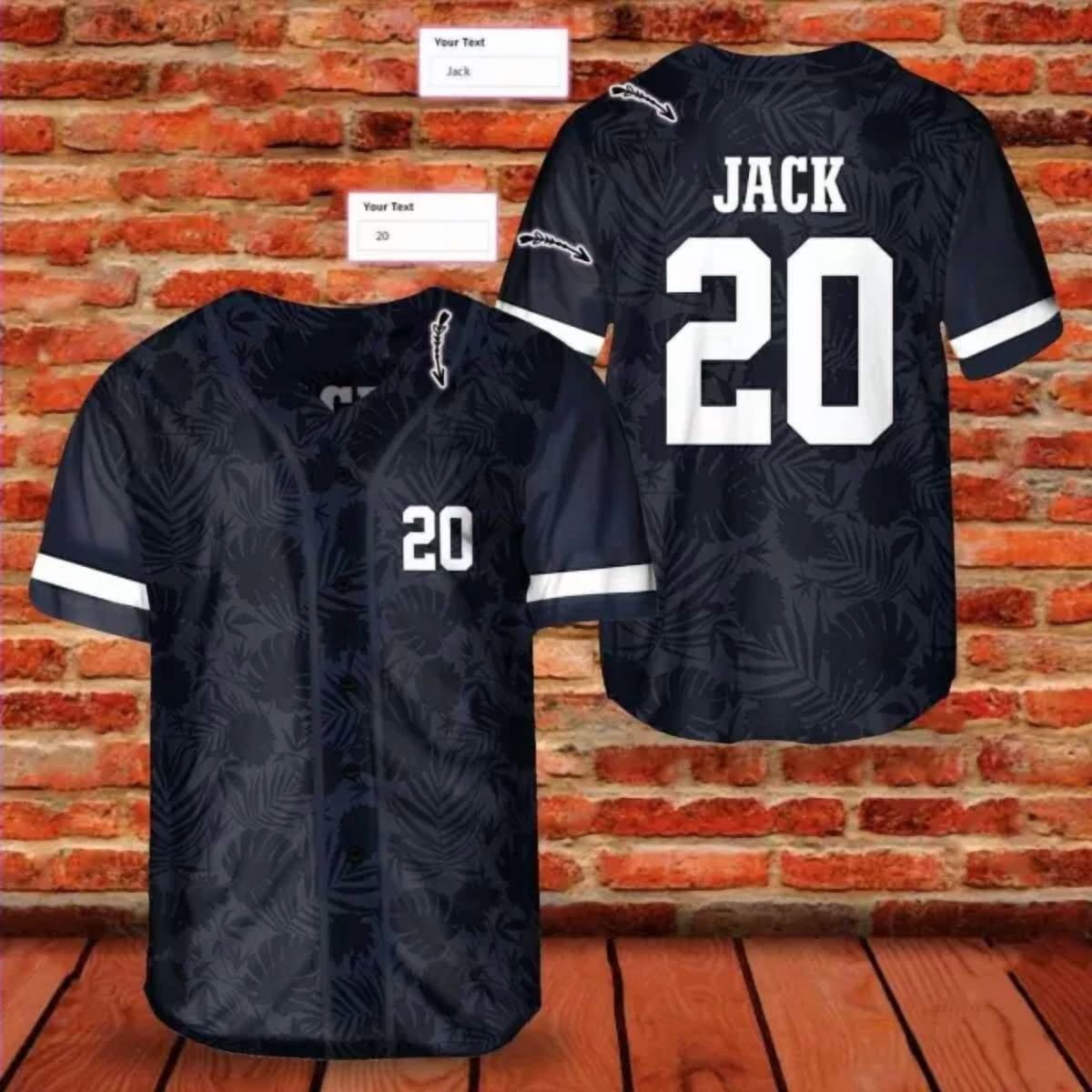 Dark Blue Tropical Pattern Personalized And Number Baseball Jersey ...