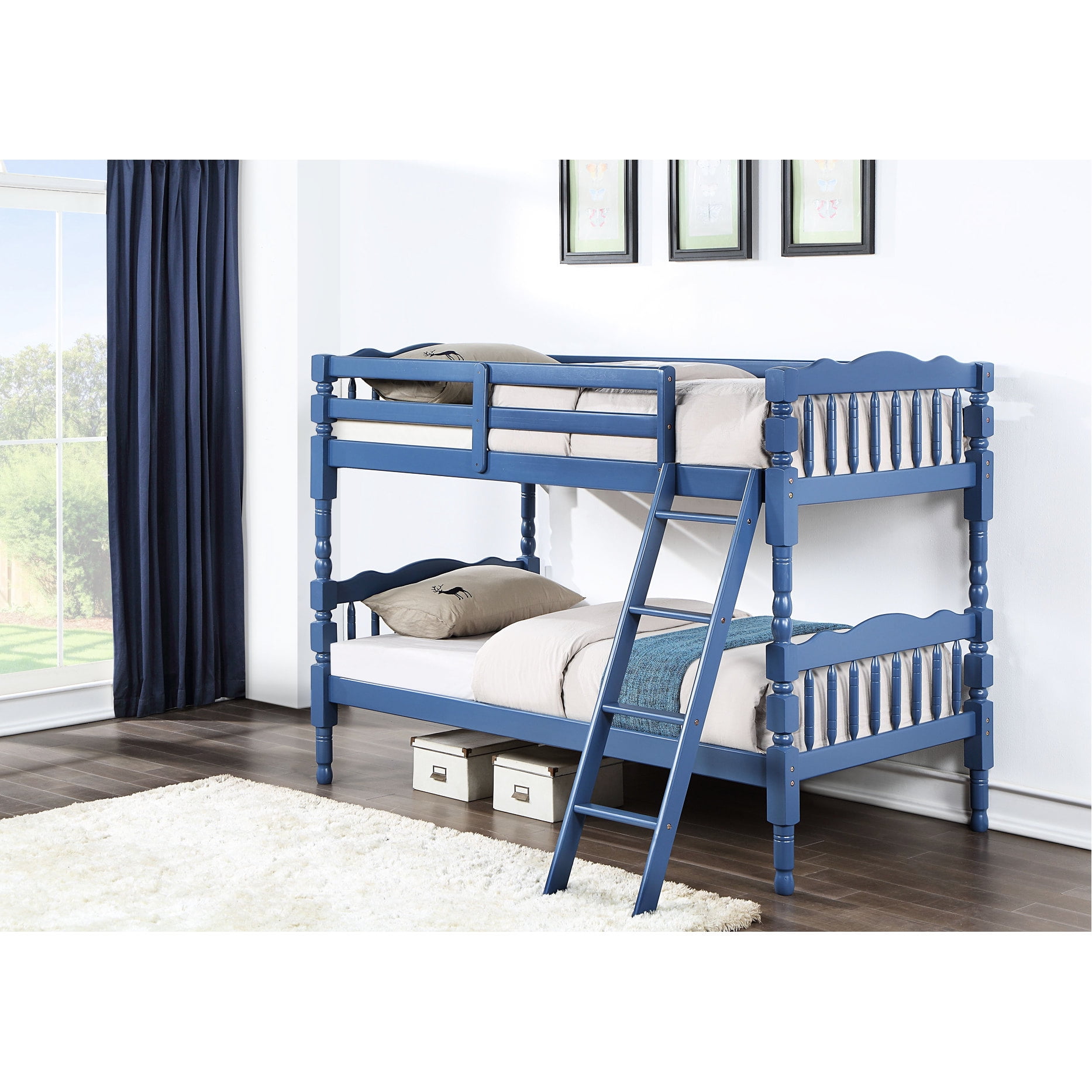 Dark Blue Twin/twin Bunk Bed - Design, Convertible Setup, Slat ...