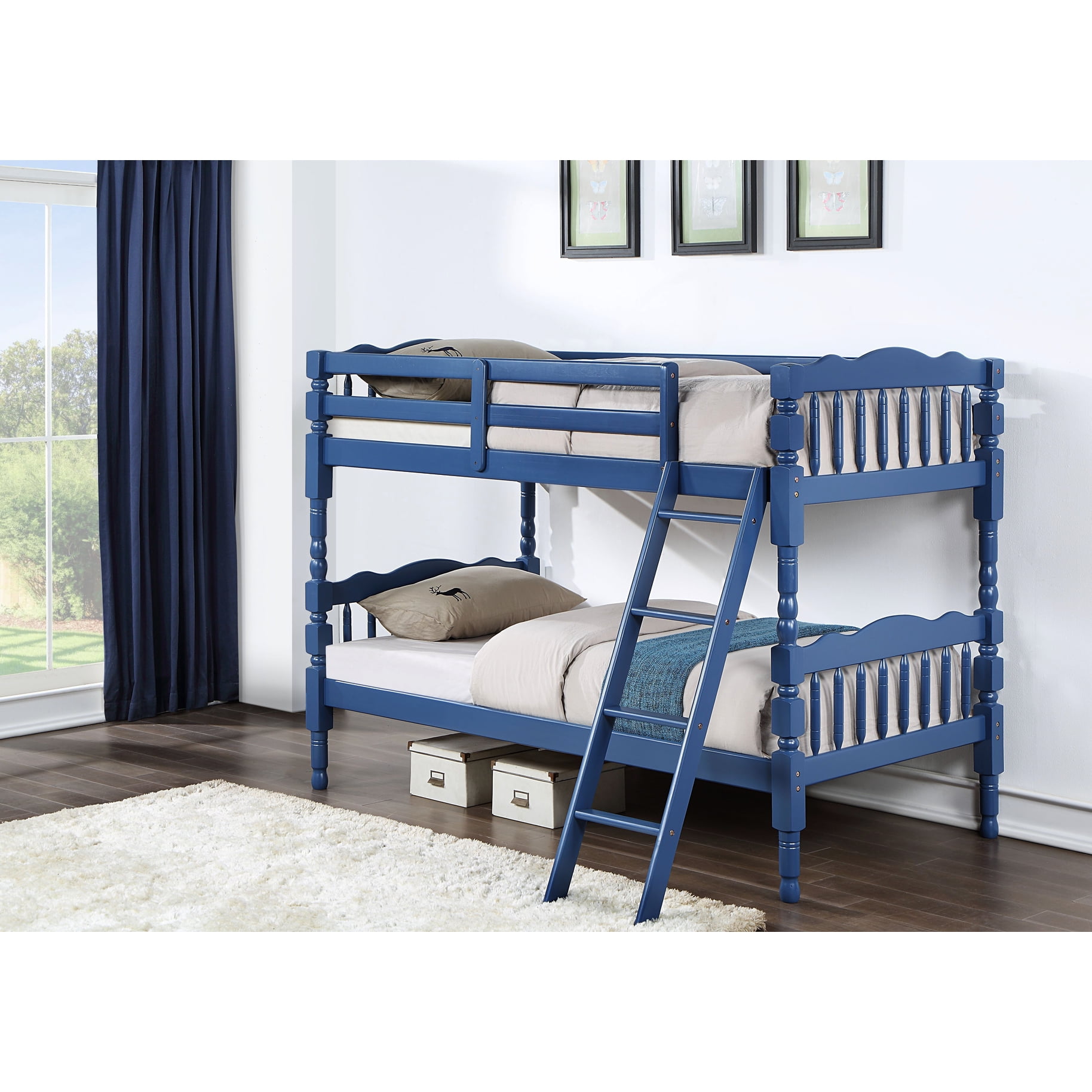 Dark Blue Twin/twin Bunk - Convertible Style, Slat System, Rf Front ...