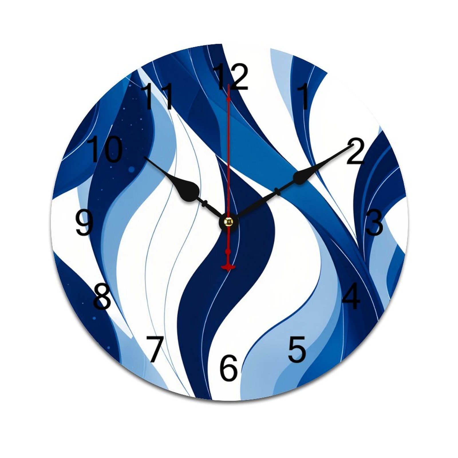 Dark Blue Wavy Abstract Lines-1 Word Saying Big Wall Clock Home Decor ...
