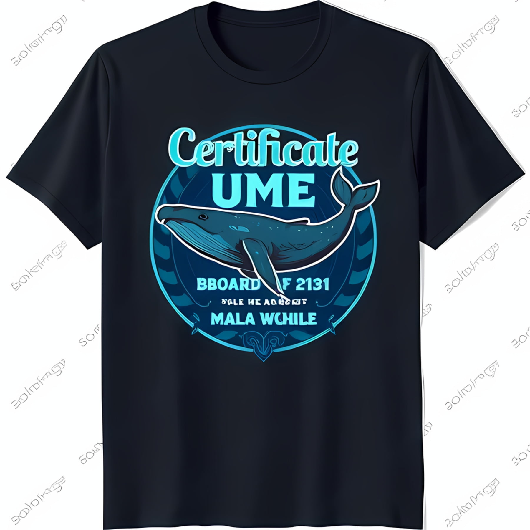 Dark Blue Whale Jumping T-Shirt 'Certificate Ume' Design with Unique ...