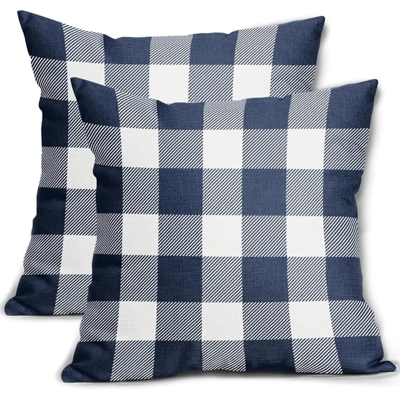 Dark Blue and White Buffalo Plaid Pillow Covers 16x16 Set of 2 Check ...