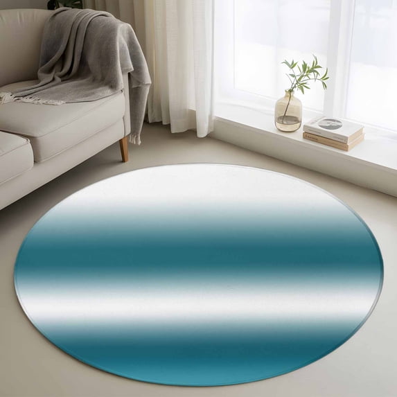 Dark Blue and White Gradient 4FT Round Area Rugs Minimalist Dark Cyan ...