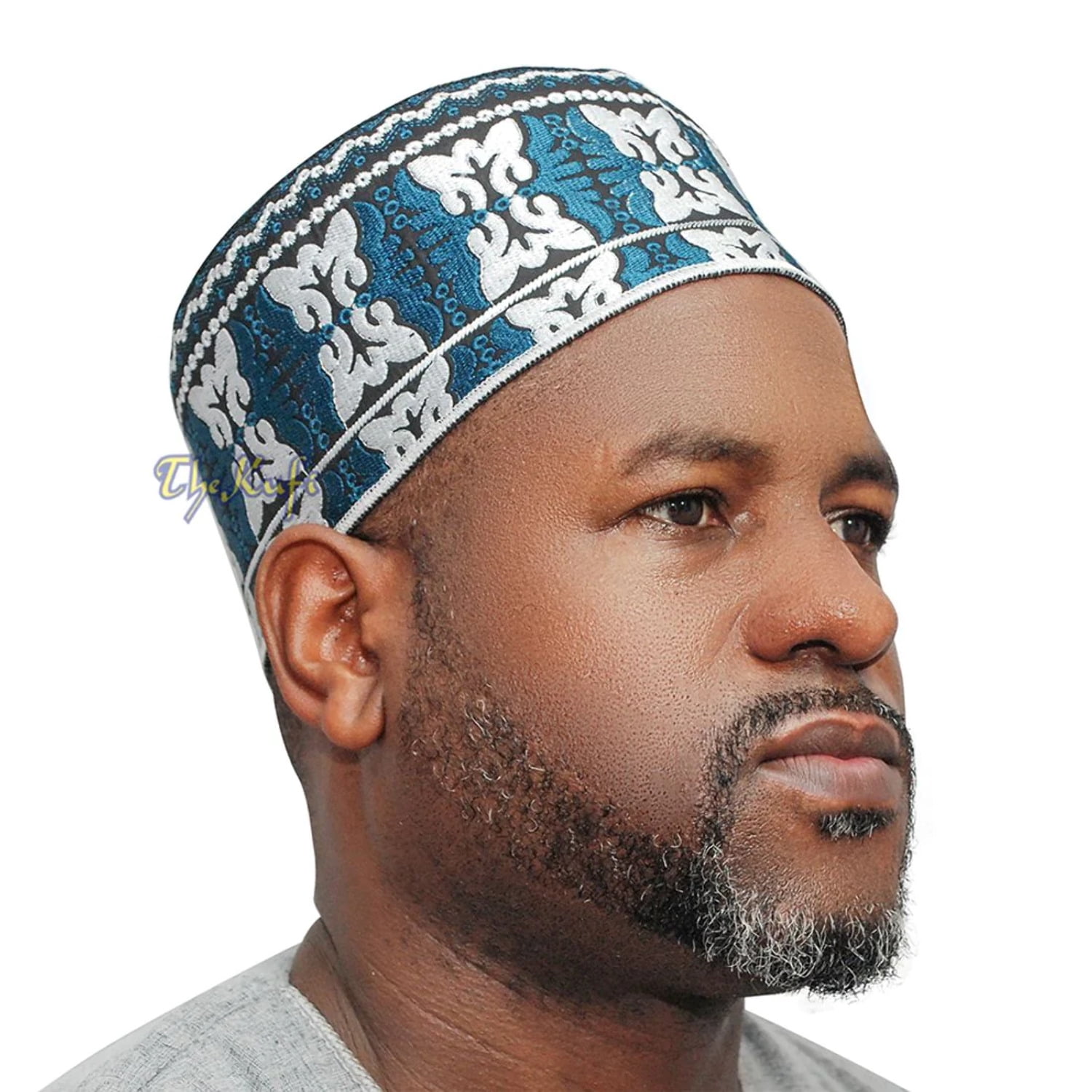 Dark Blue White Muslim Omani Kufi 4-inch Tall Butterfly Motif Islamic ...
