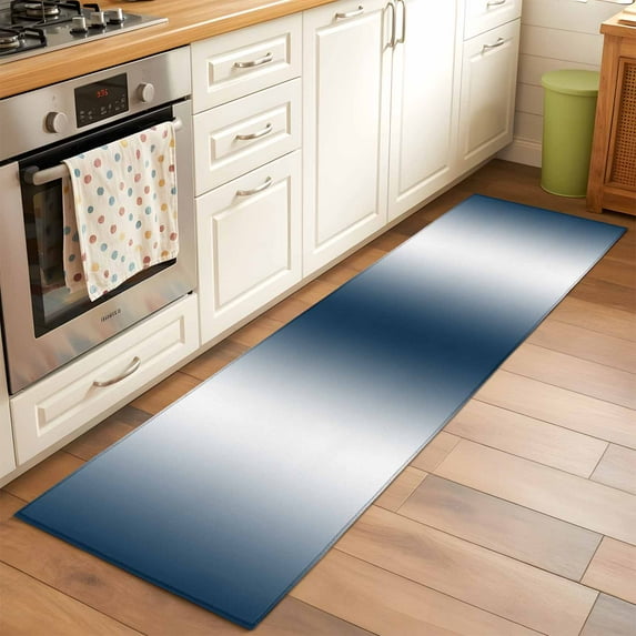 Dark Blue White Ombre 2x6 Kitchen Runner Rug, Abstract Art Modern Blue ...