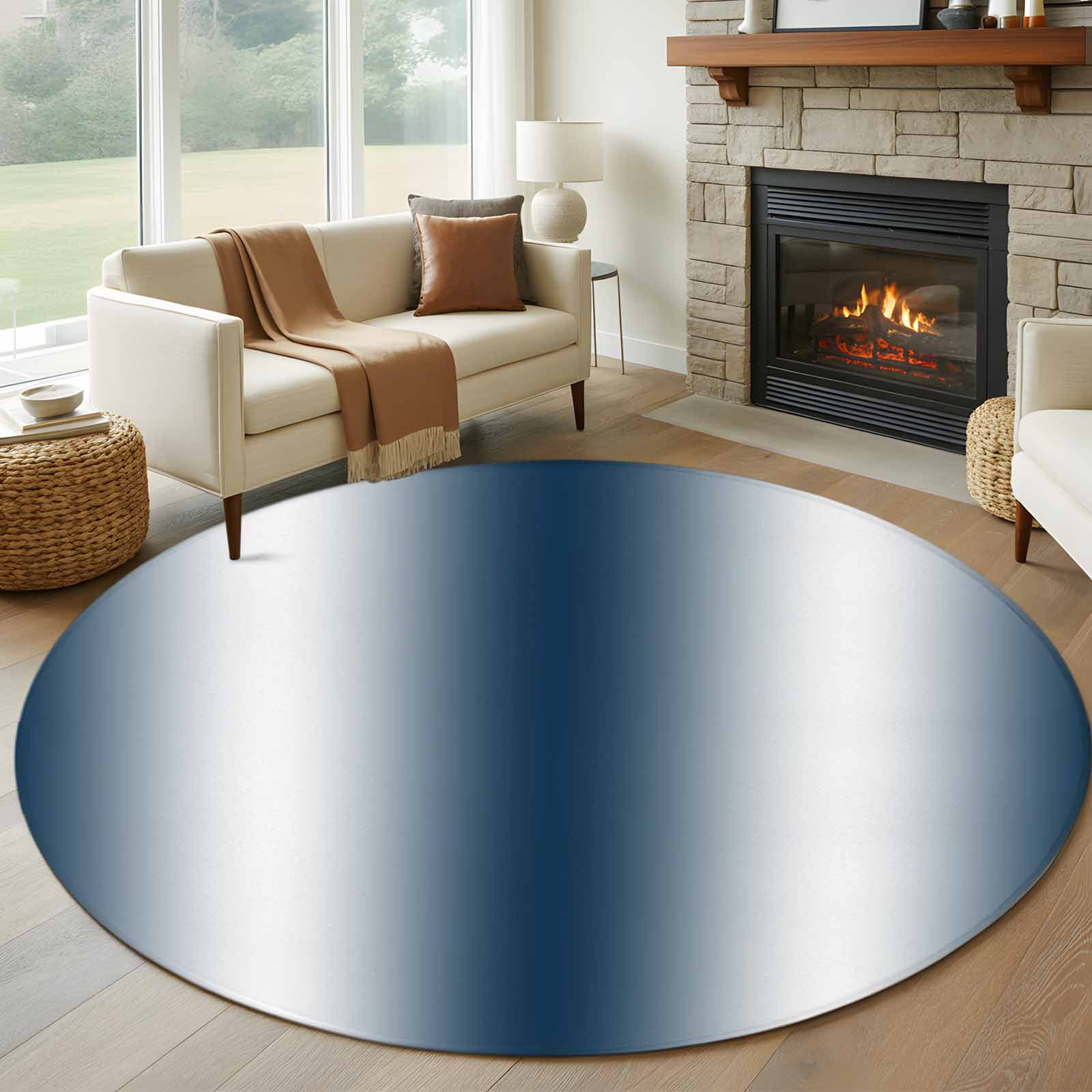 Dark Blue White Ombre 7ft Round Rug, Abstract Art Modern Blue Gradient ...