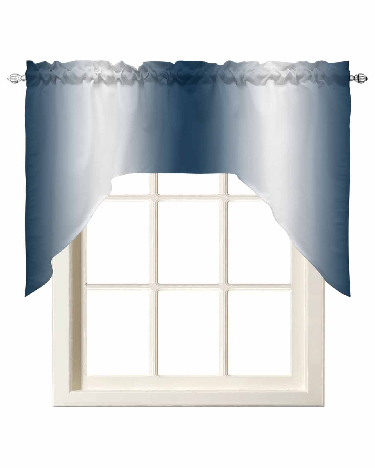 Dark Blue White Ombre Kitchen Swag Valances for Windows, Vintage Chic ...