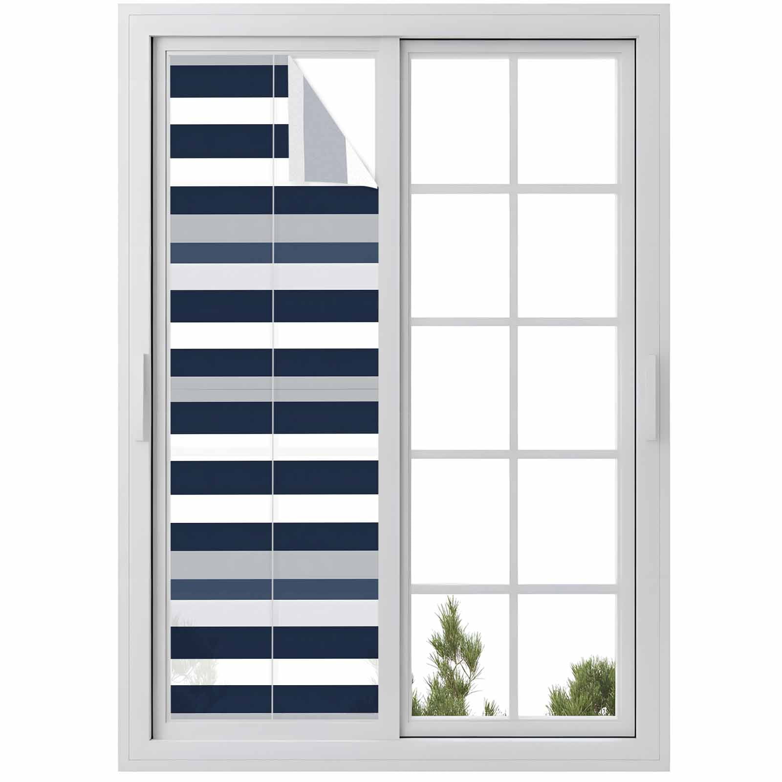 Dark Blue Window Privacy Film and Grey Striped Abstract Minimalist ...
