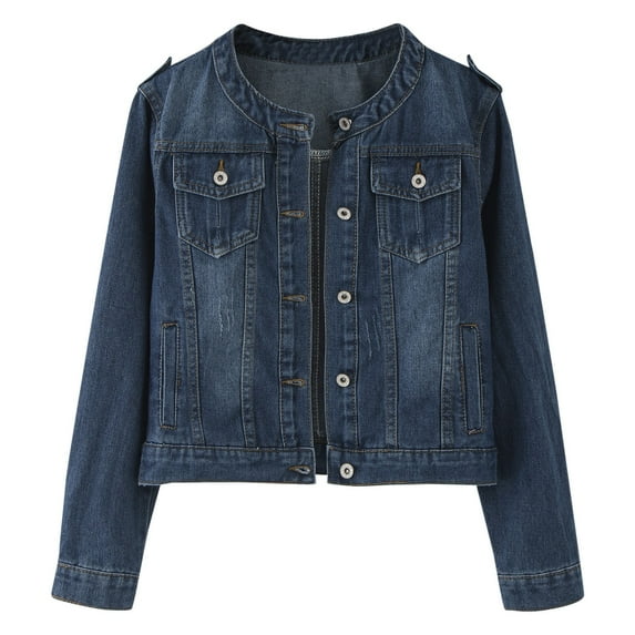 Dark Blue Women Denim Jackets Fashion Long Sleeve Lapel Button Down ...