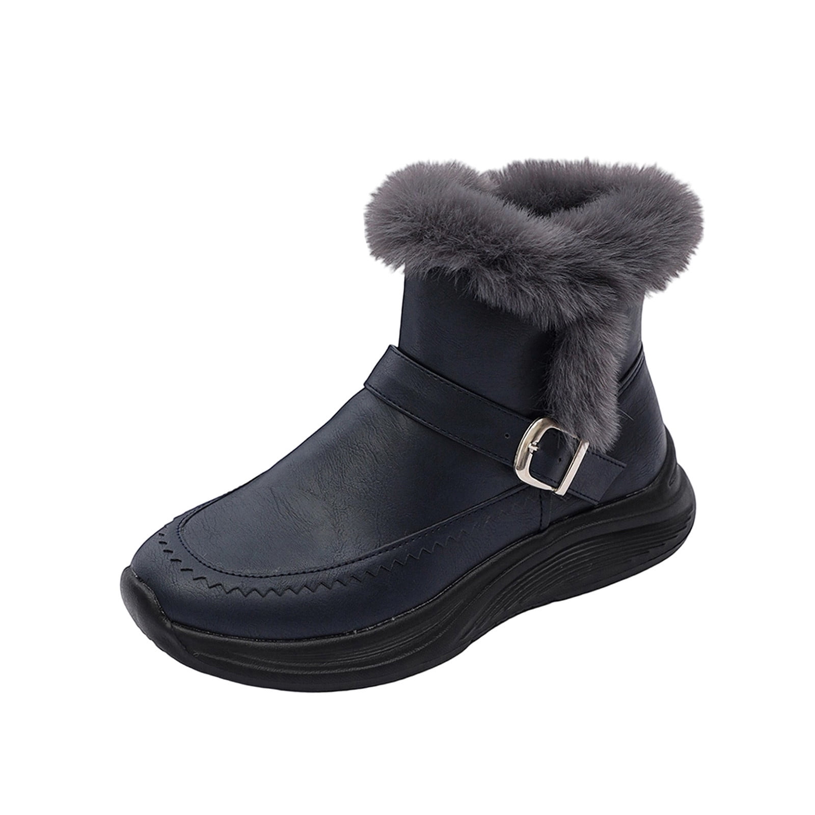 Dark Blue Women'S Casual Winter Boots With Round Toe And Side Zipper ...