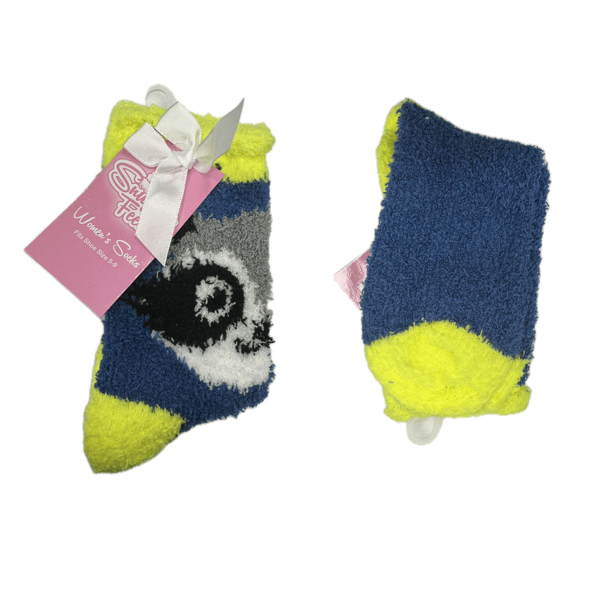 Dark Blue Yellow Raccoon Animal Warm Fuzzy Snuggle Socks. Shoe Size 5-9 ...