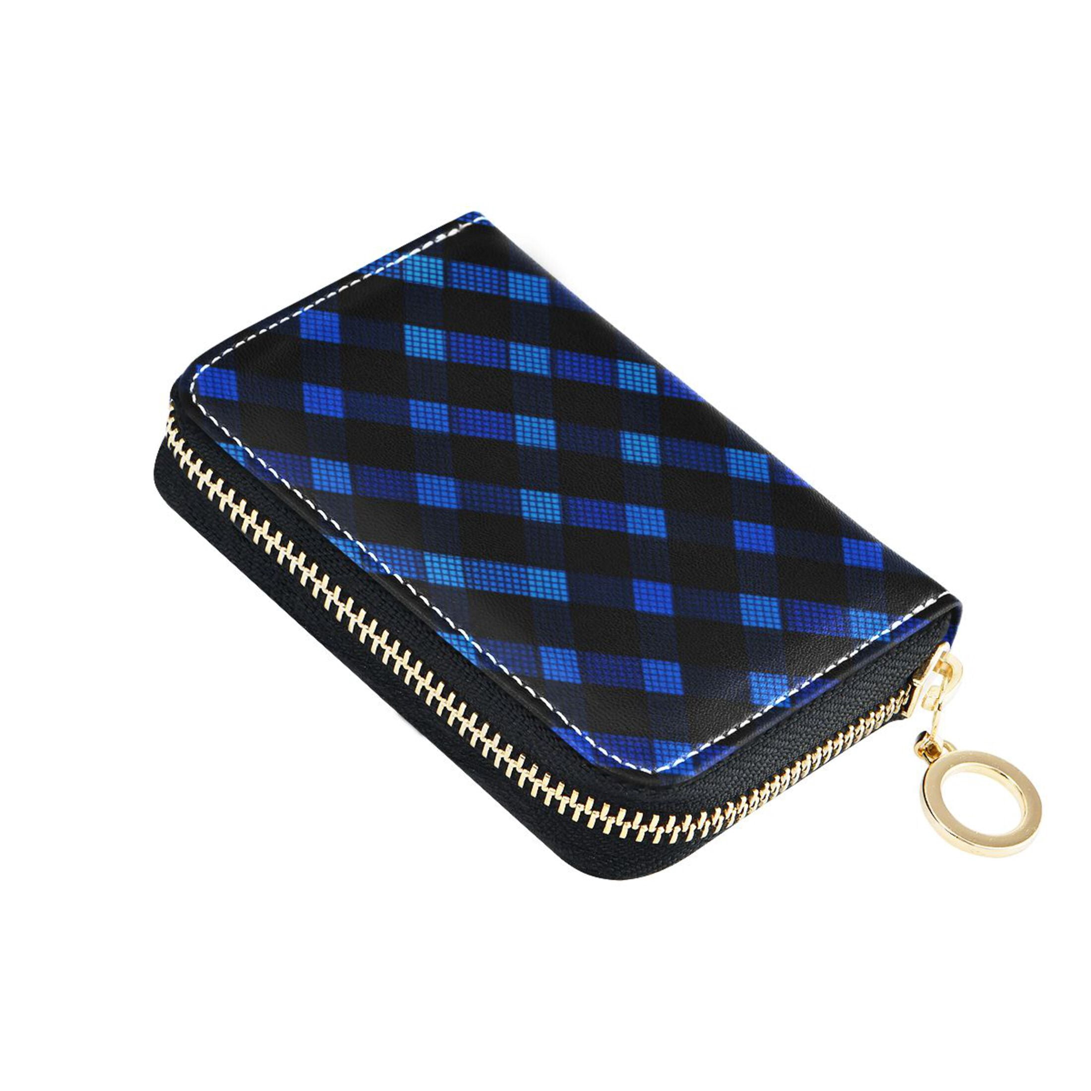 Dark Blue and Black Color Plaids Pattern Women's Credit Card Holder PU ...