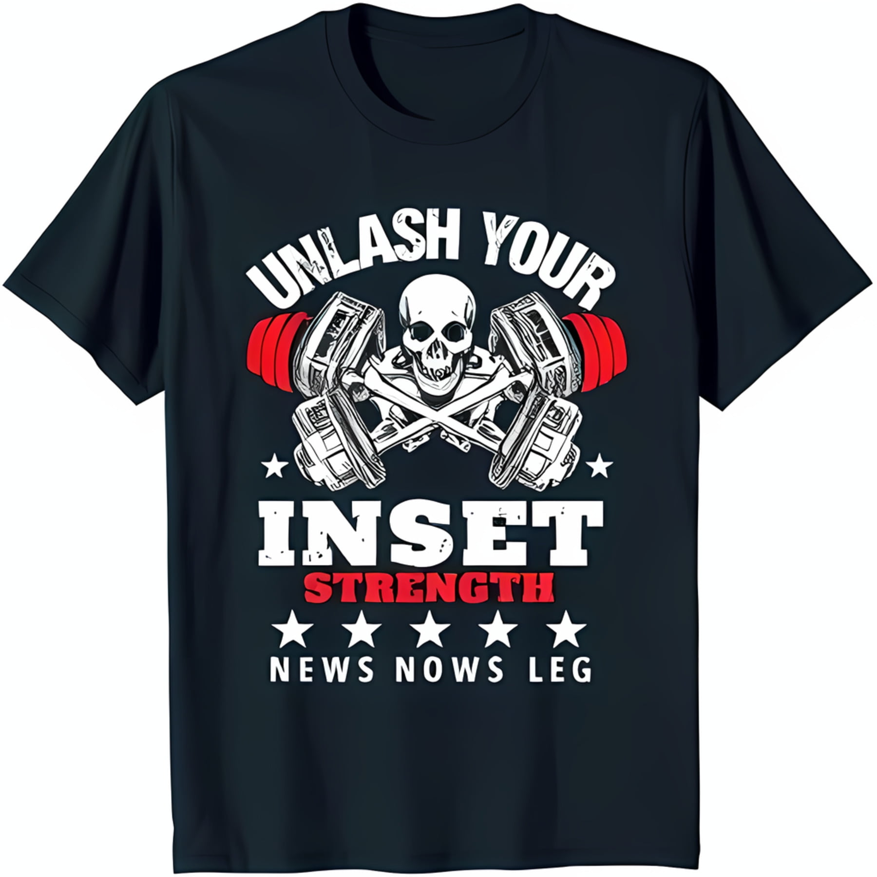 Dark Blue and T-Shirt with Red Outlined Barbells 'Unlash Your Inset ...