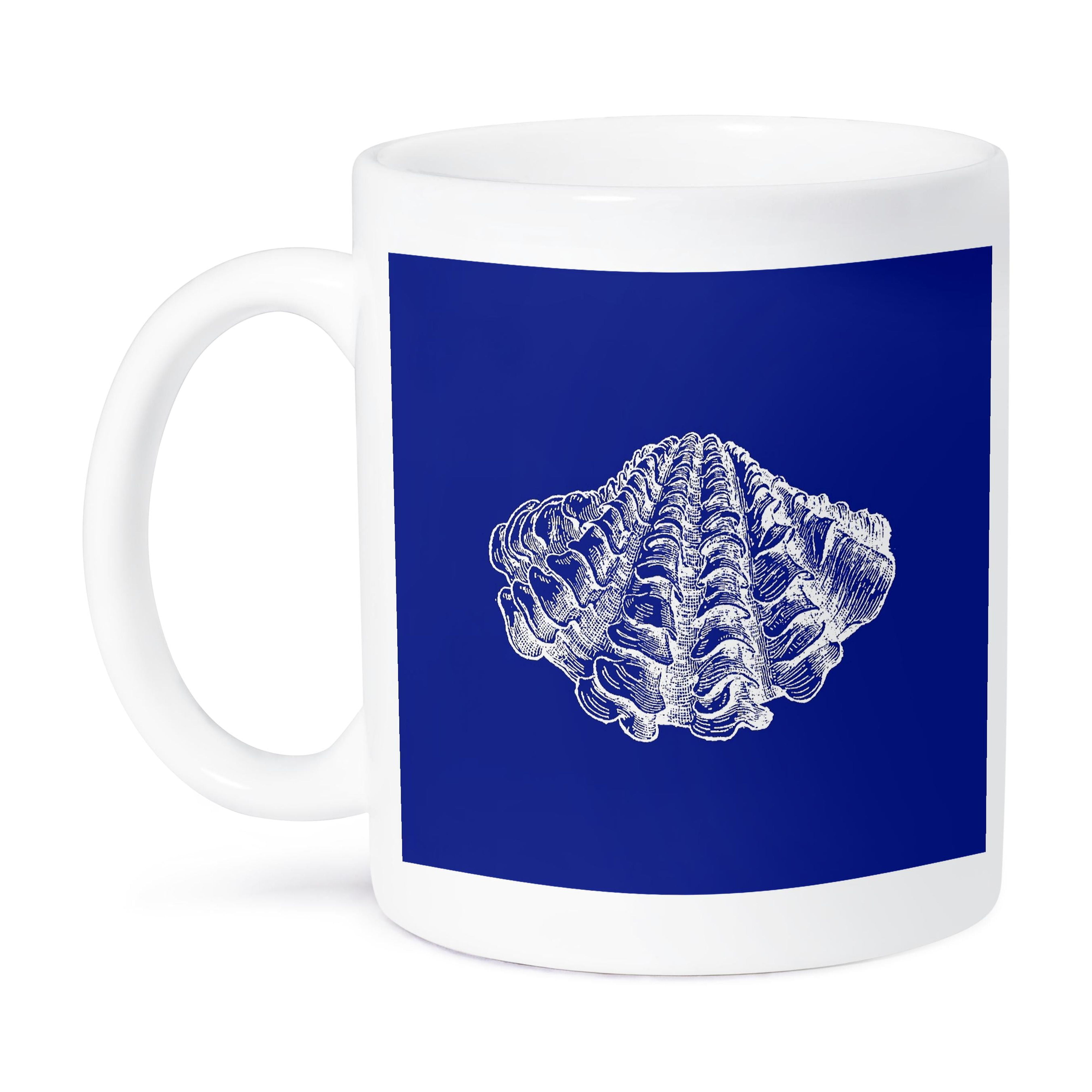 3dRose, Dark Blue seashell etching print. Modern Sea shell clam beach ...