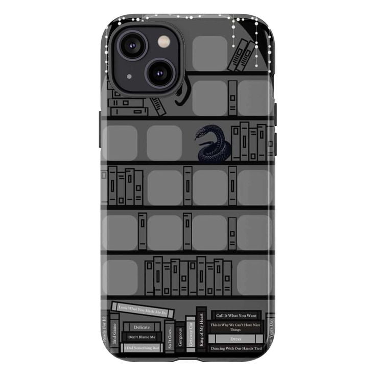 Dark Bookshelf Snake Design Dual Layer Touch Case for iPhone 16 15 14 ...