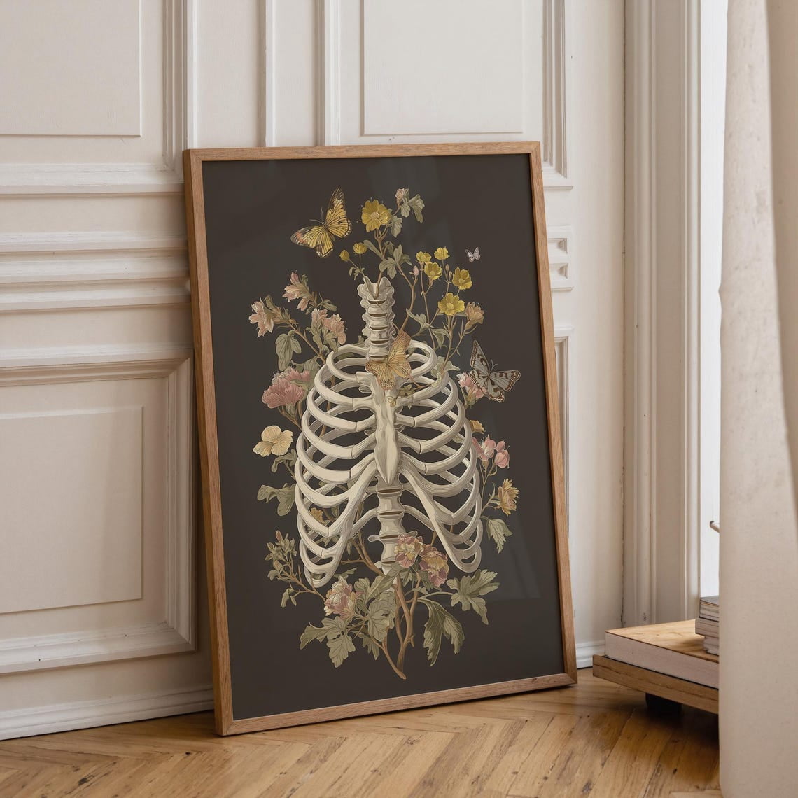Dark Botanical Ribcage Moody Floral Skeleton Gothic Nature Decor ...