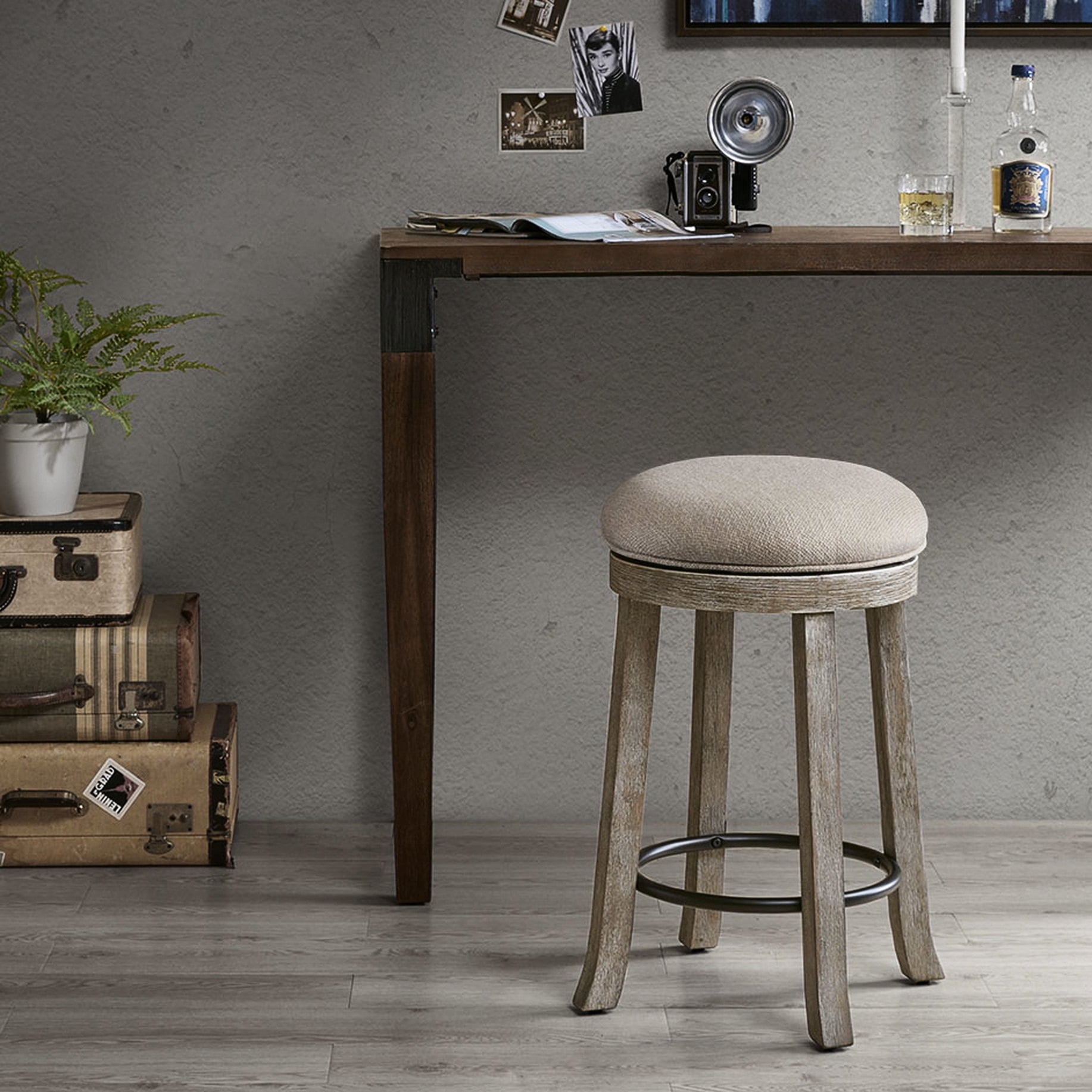 Dark Bronze Metal Kick Plate Ring Swivel Counter Stool - Assembly ...