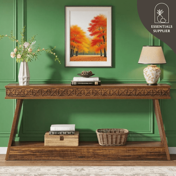 Dark Brown 2-Tier Long Console Table – Rustic Farmhouse Entryway & Sofa ...
