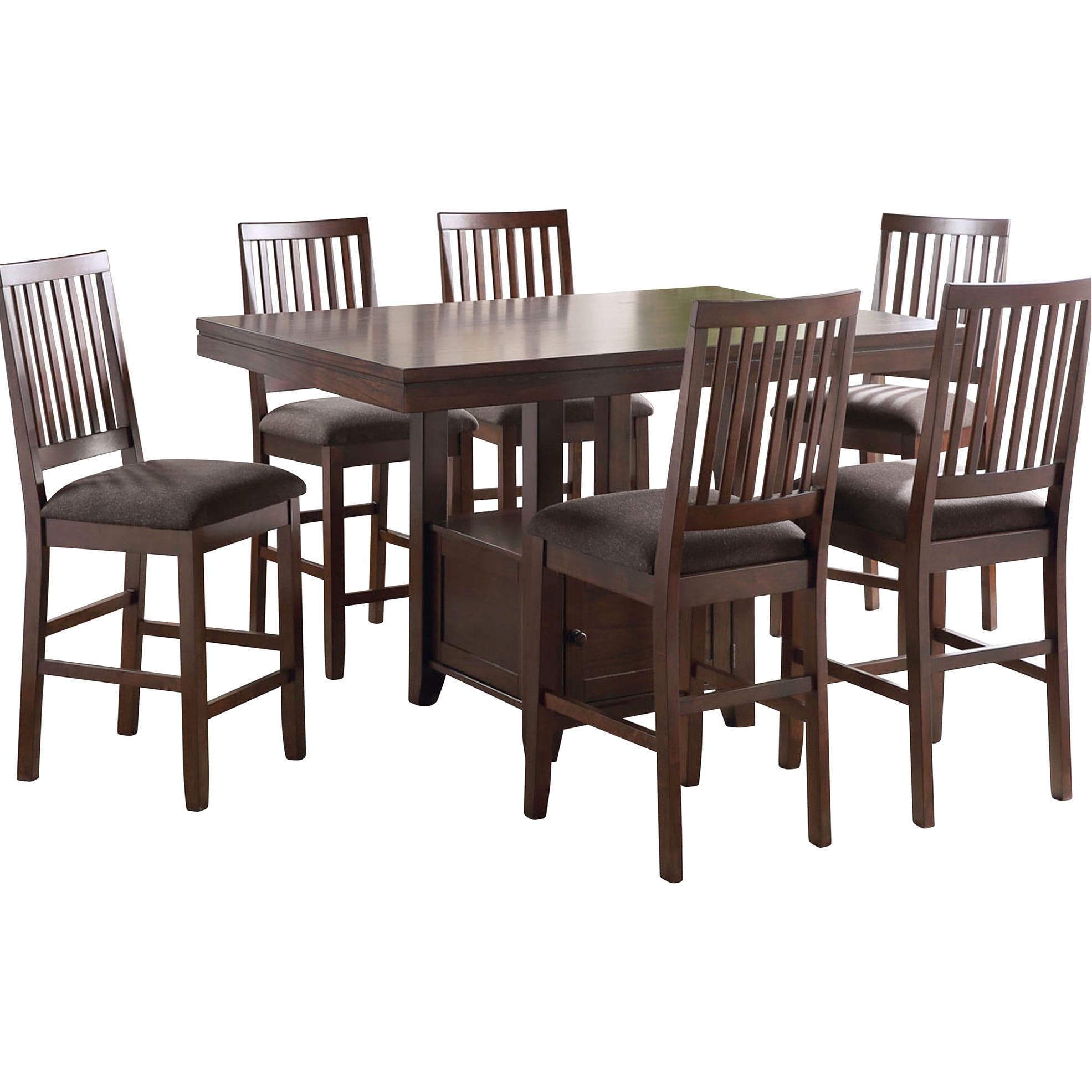 Dark Brown 7 Piece Dining With Counter Storage - Solid Hardwood Build ...